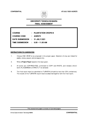 Plant CROP II - FACULTY OF PLANTATION AND AGROTECHNOLOGY DIPLOMA IN ...