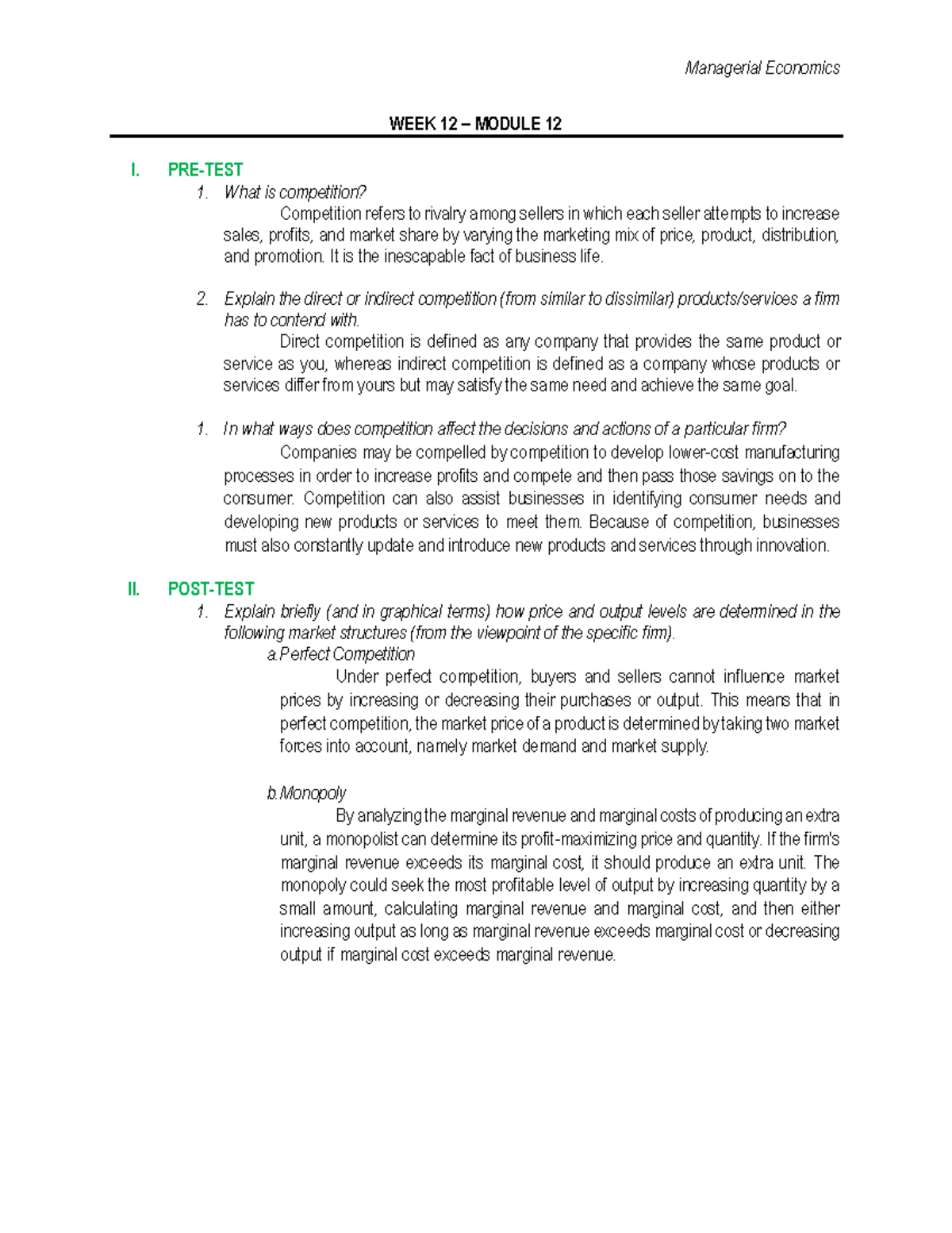 WEEK 12 - Module 12 - Performance Task - Managerial Economics WEEK 12 ...