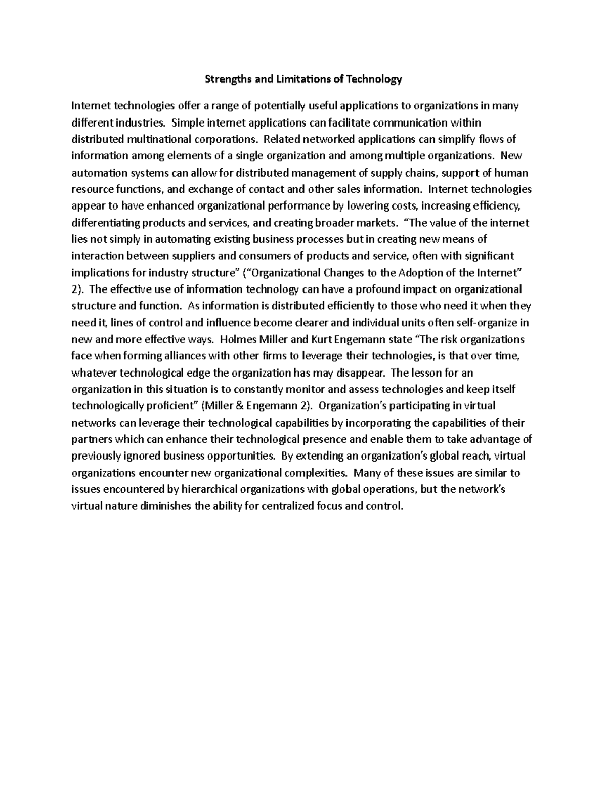 BA 475 Week 7 - Strengths and limitations of technology - Strengths and ...