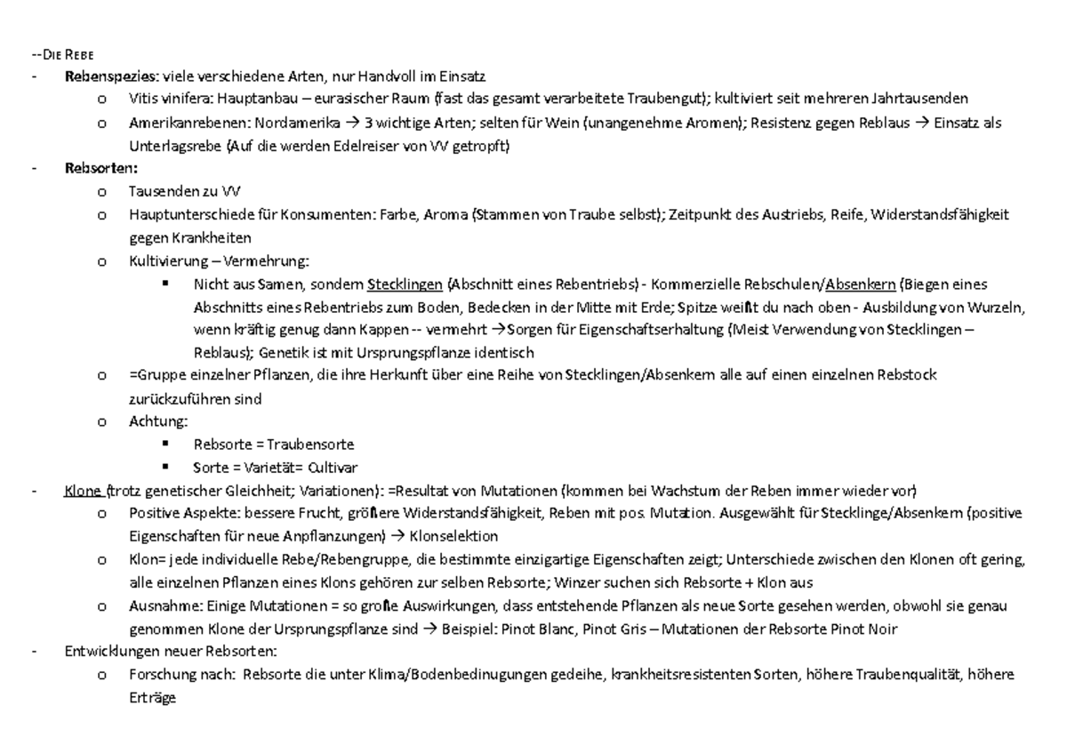 Wset Karteikarten - Wein WSET -DIE REBE Rebenspezies: viele ...