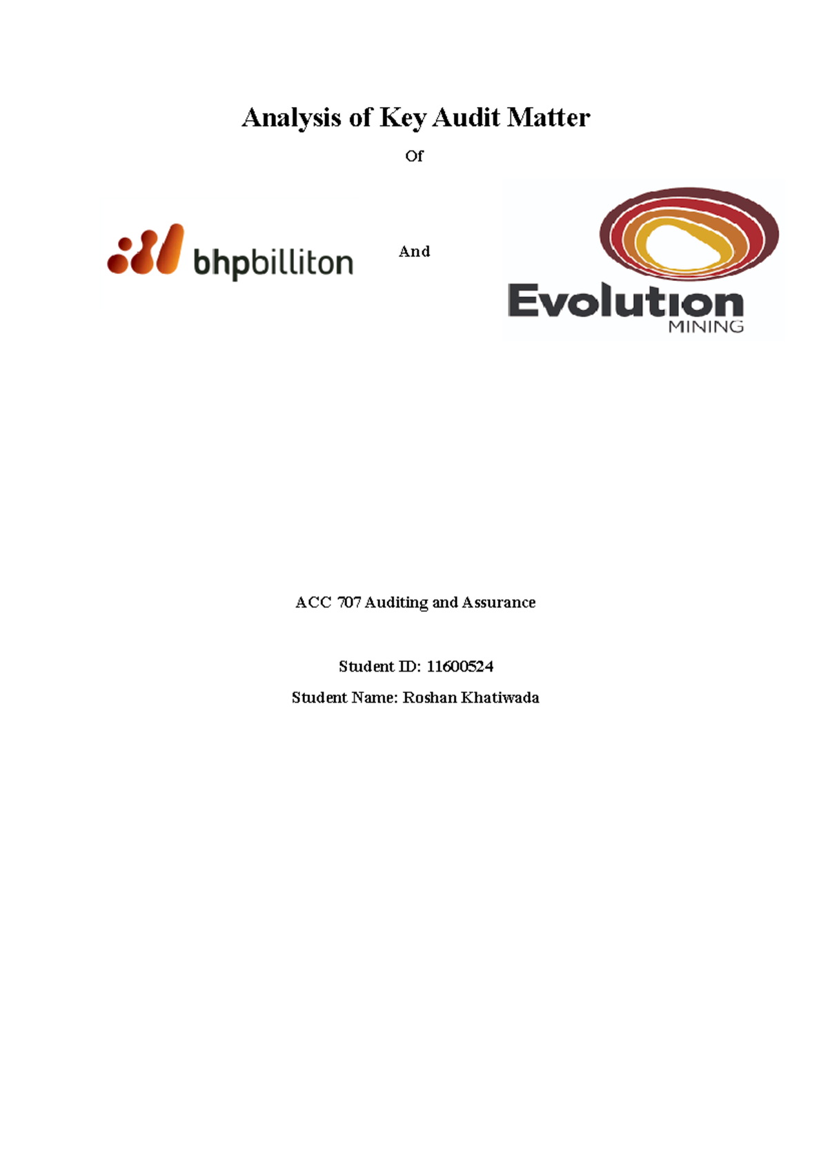 KeyAuditMatterofBHPbilitionand - Analysis of Key Audit Matter Of And ...