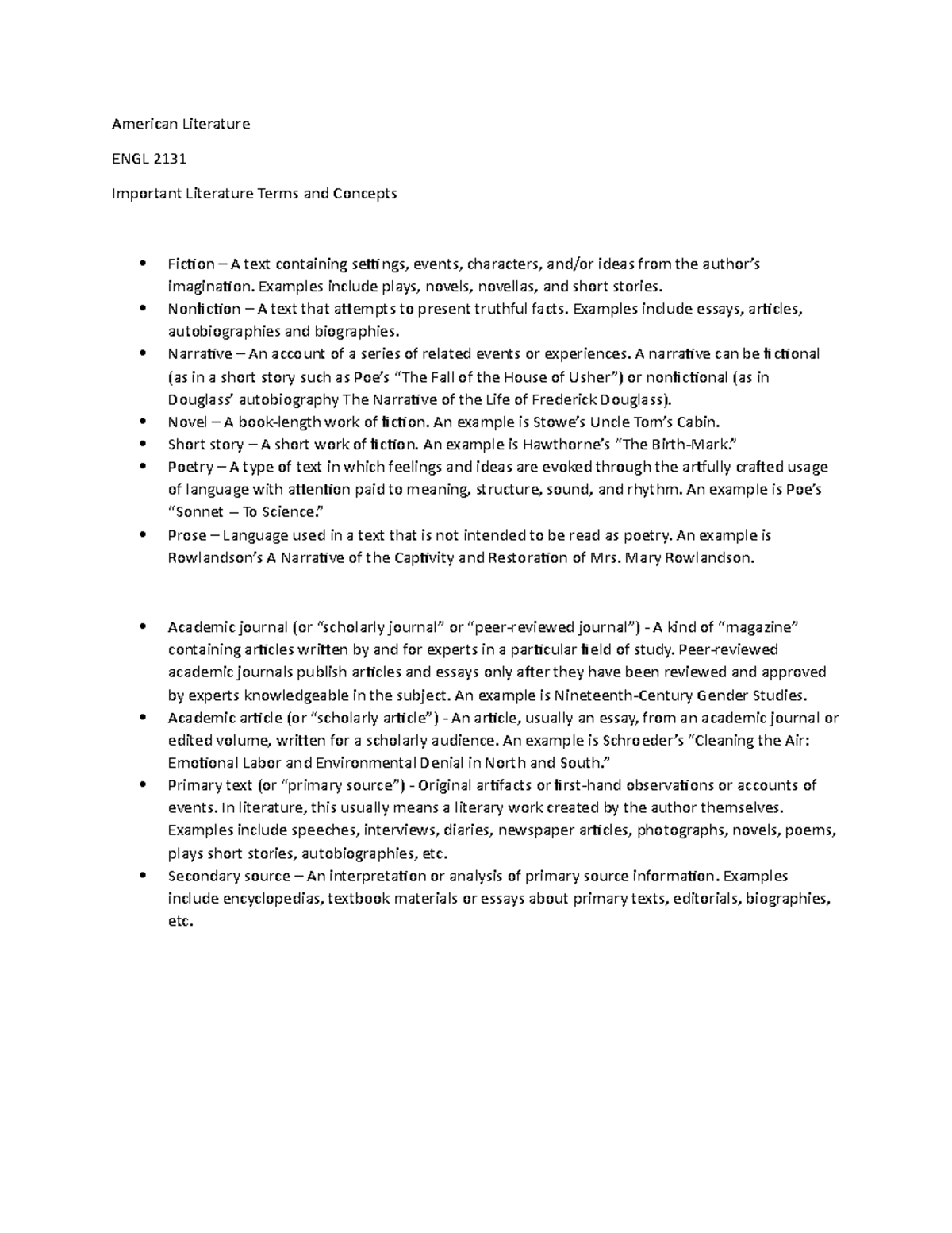 American Literature Important Literate Terms and Concepts - American ...