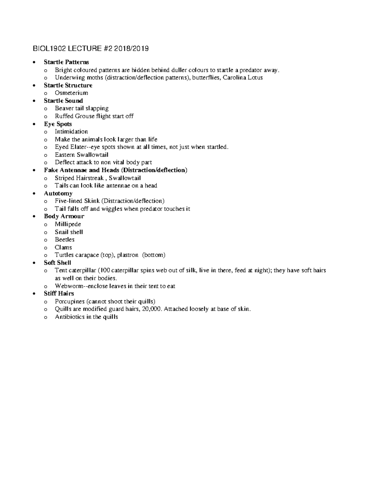 BIOL1902 Lecture 2 - BIOL1902 LECTURE #2 2018/2019 ...