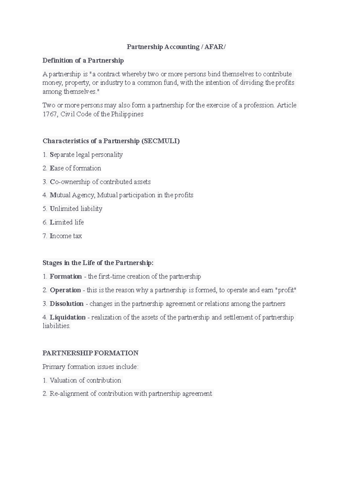 AFAR - Its a lecture note - Partnership Accounting / AFAR/ Definition ...