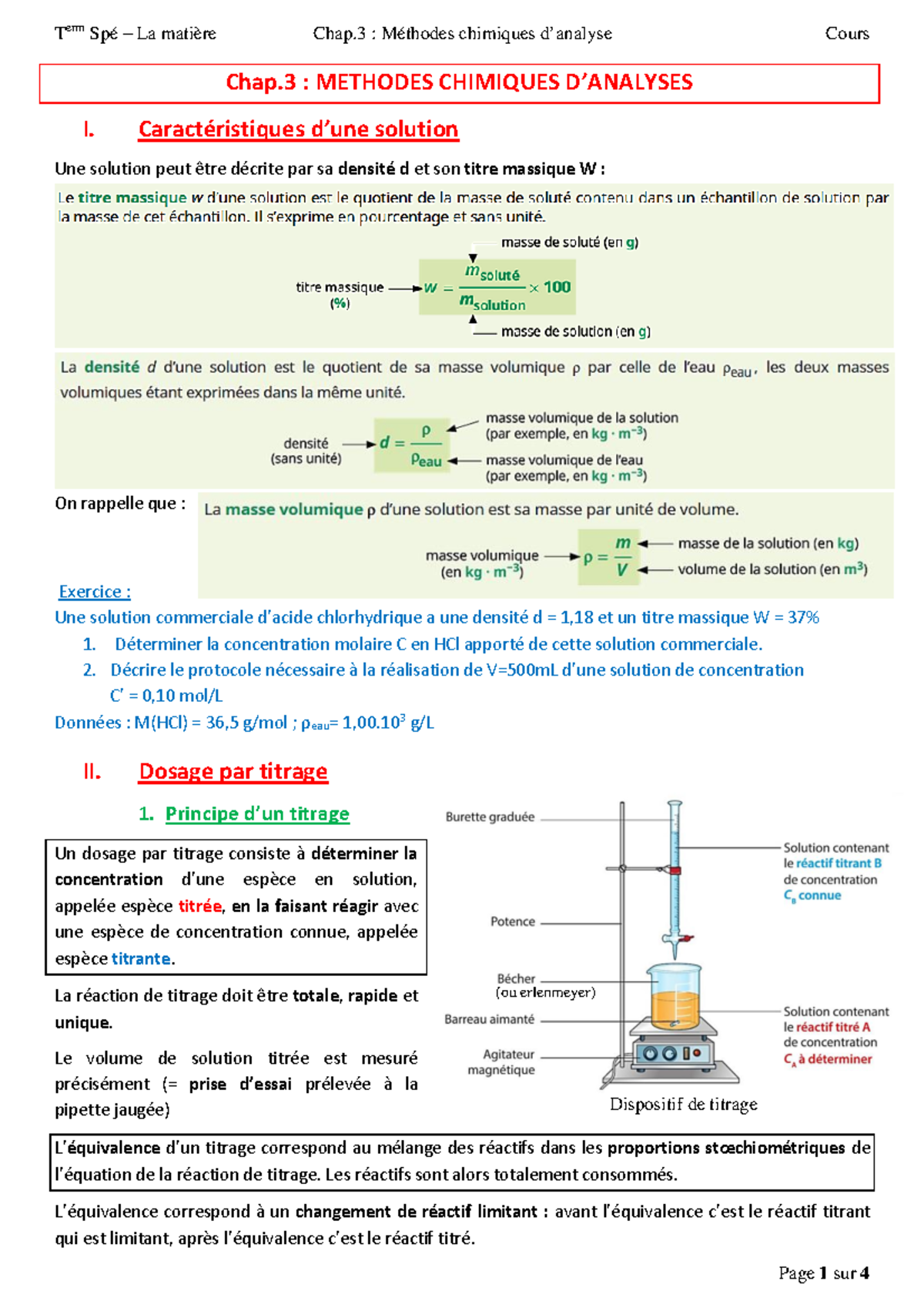 Méthodes chimiques d'analyse - T Spé – La matière Chap. 3 : Méthodes chimiques d’analyse Cours ...
