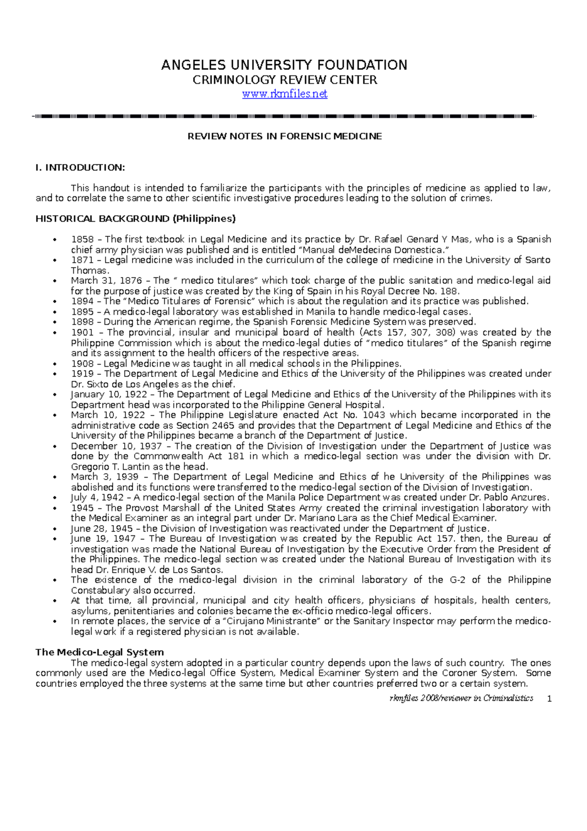 CDI 2 - Legal Medicine Reviewer - CRIMINOLOGY REVIEW CENTER rkmfiles ...