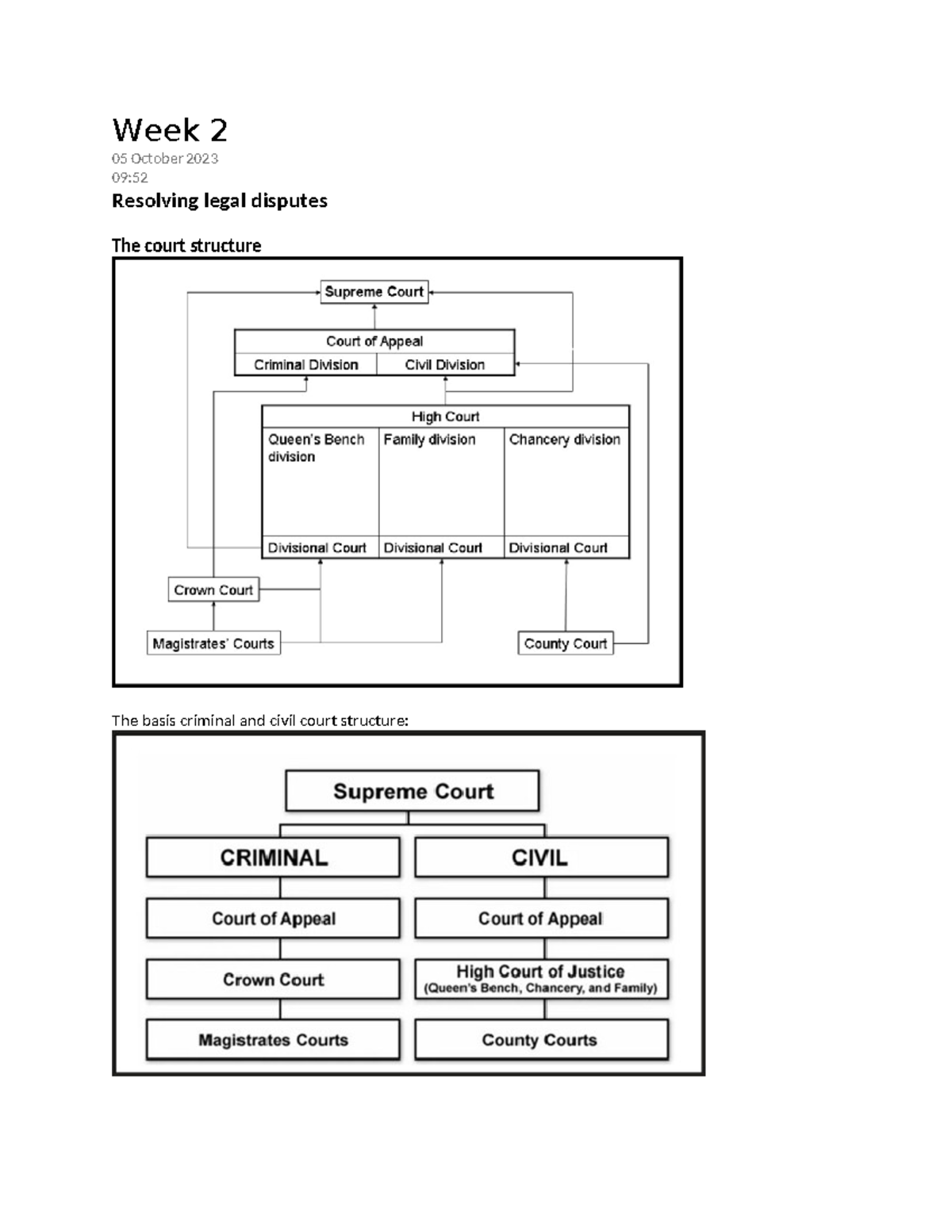 Week 2 - Lecture Notes on Court Structure and ADR - Week 2 05 October ...