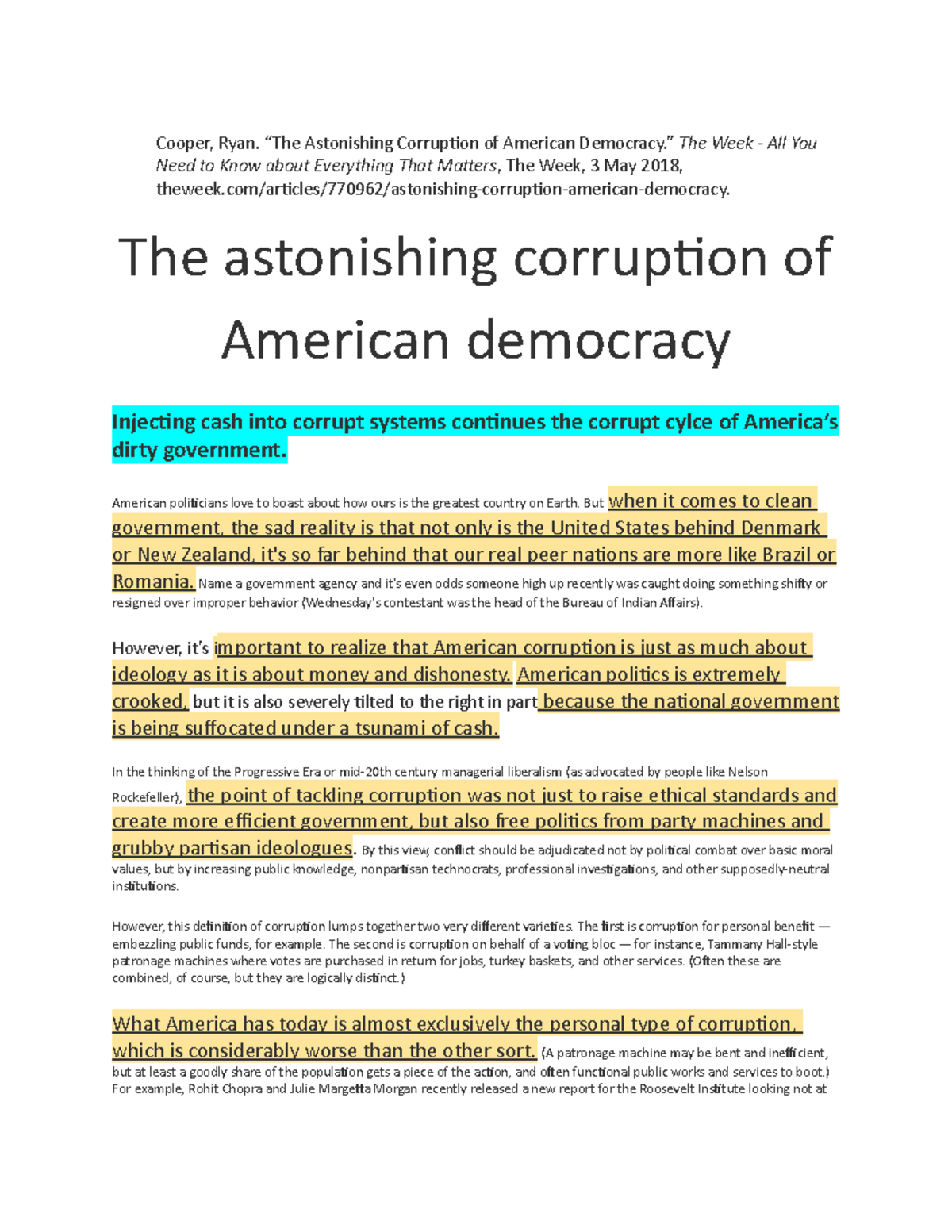 Funding Corrupt Systems does not Solve Corruption - Cooper, Ryan. “The ...
