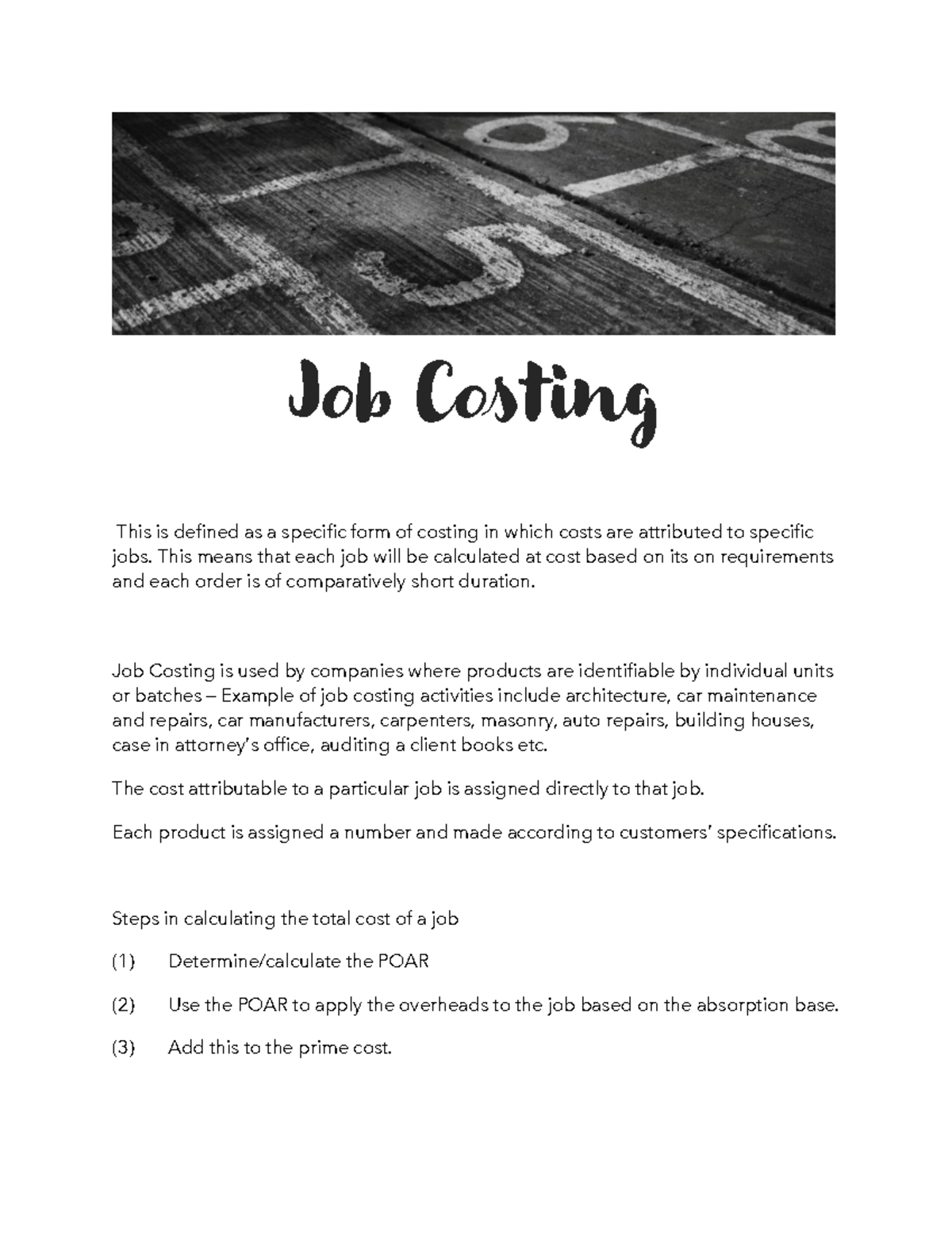 Job Costing notes - Definition and journal entries - Job Costing This ...