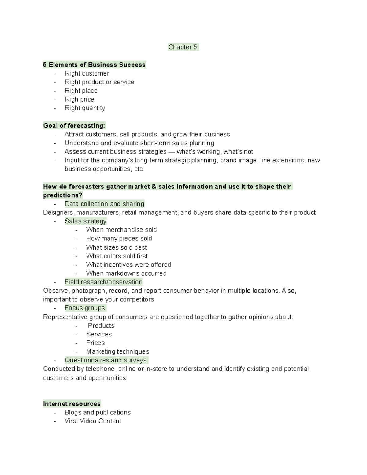 Chapter 5 - Chapter 5 5 Elements of Business Success - Right customer ...