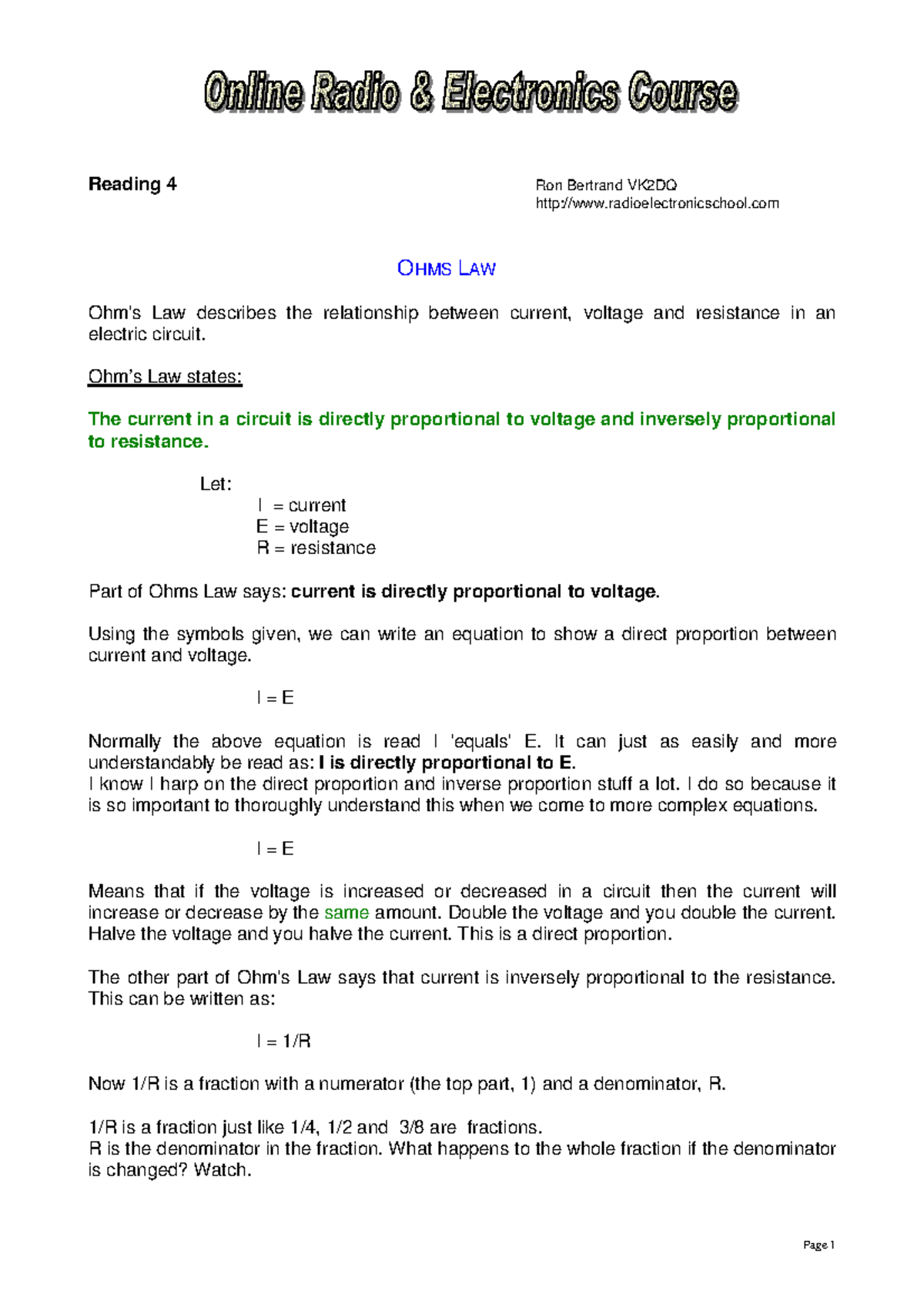 04 - Ohm's Law - Power - Description about BEE topics - Reading 4 Ron ...
