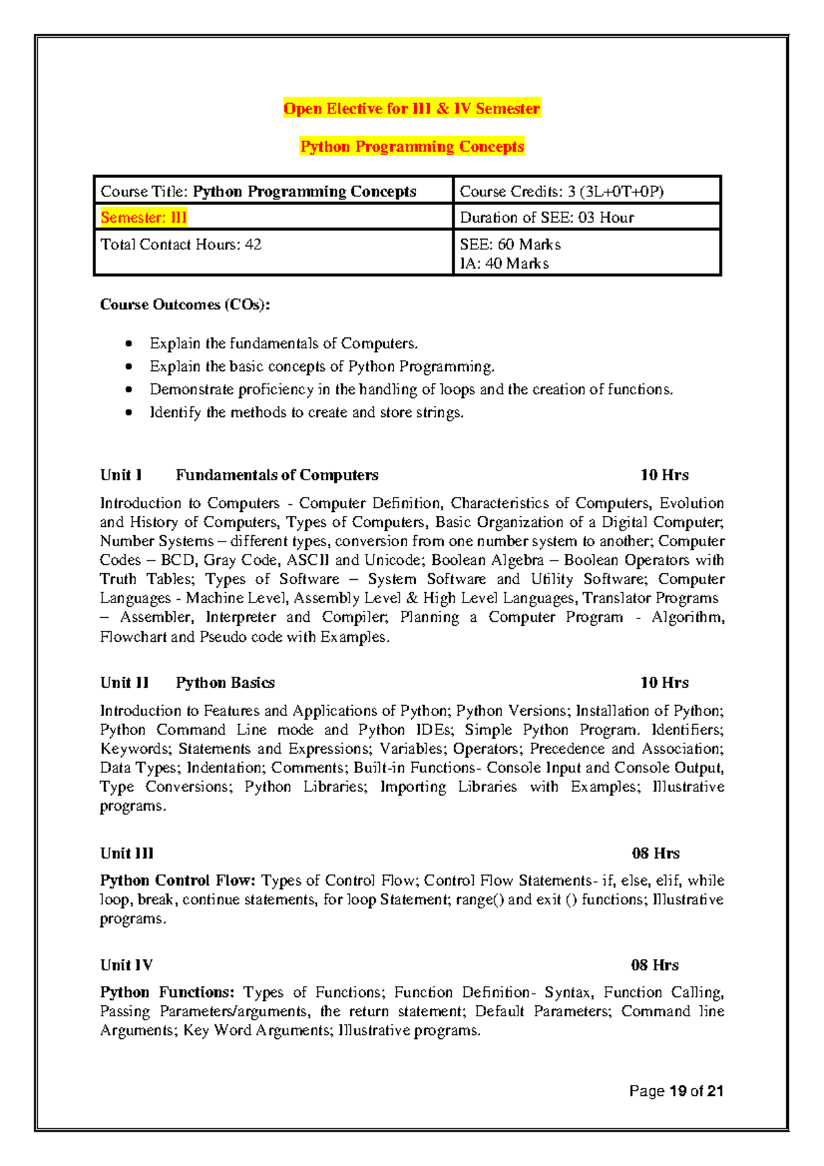 Python OE Syllbus NEP - Page 19 of 21 Open Elective for III & IV ...