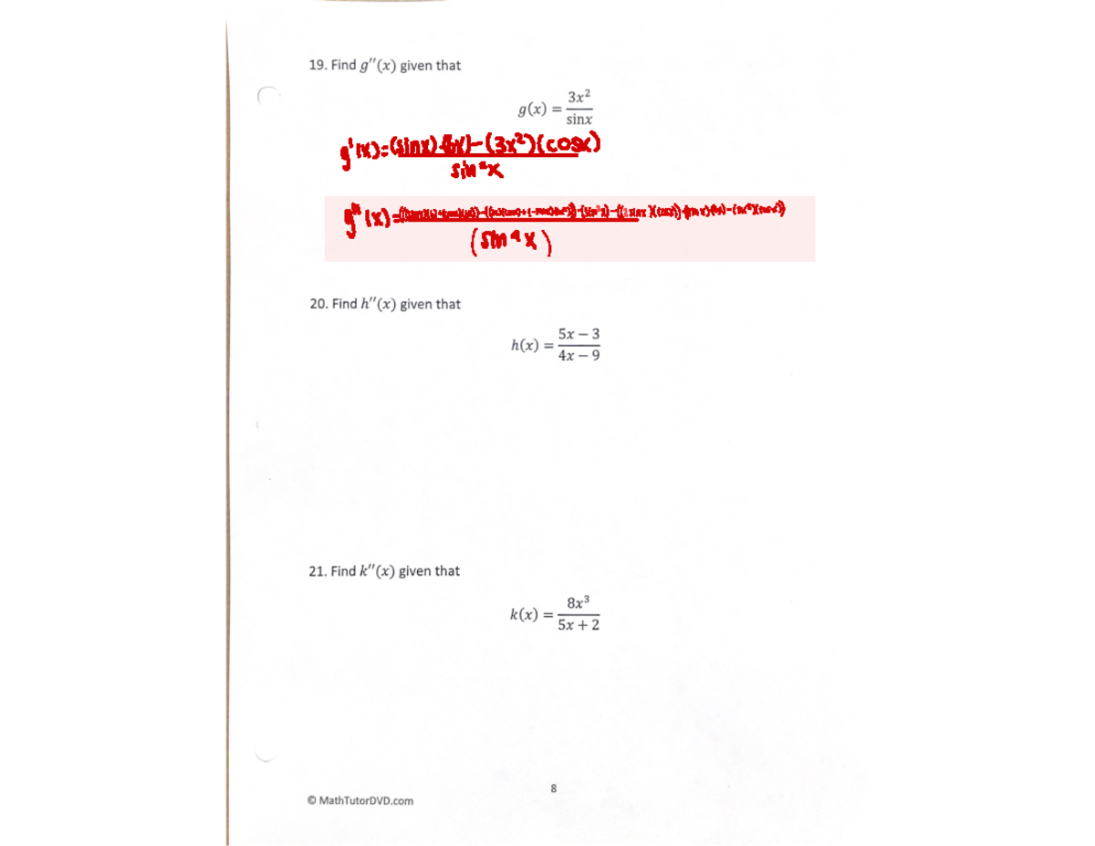 College calculus - Practice Problems - MATH 20500 - ( o 8 & - = E ...