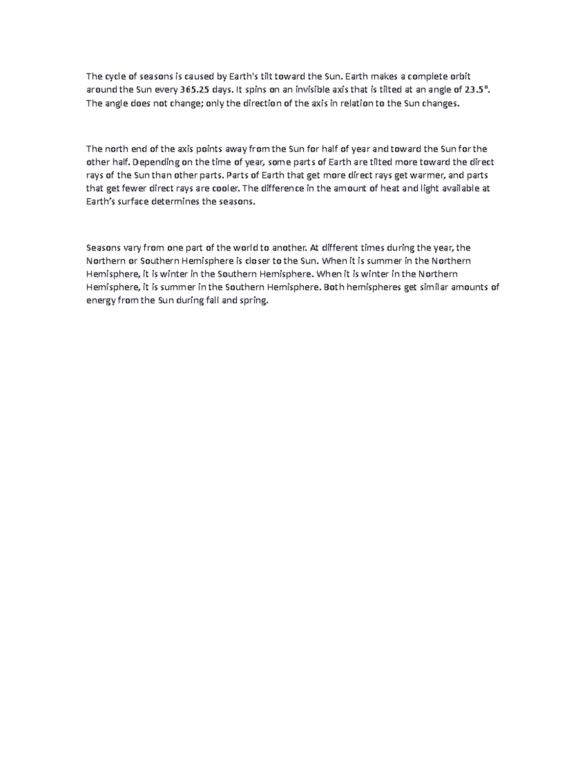 Project modeling the earths tiltd - The cycle of seasons is caused by ...