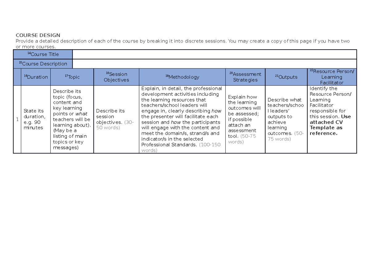 Course Design - word - COURSE DESIGN Provide a detailed description of ...