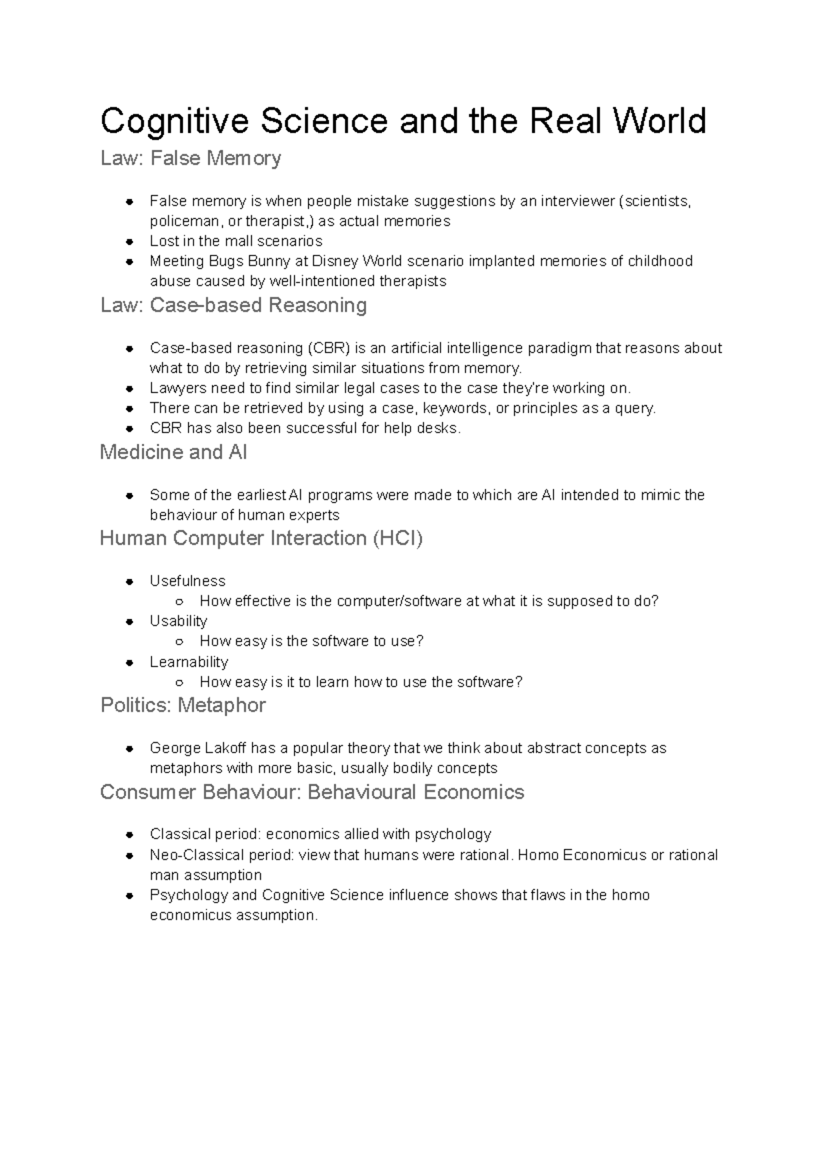 Cgsc 1001 Cognitive Science And The Real World Cognitive Science And The Real World Law
