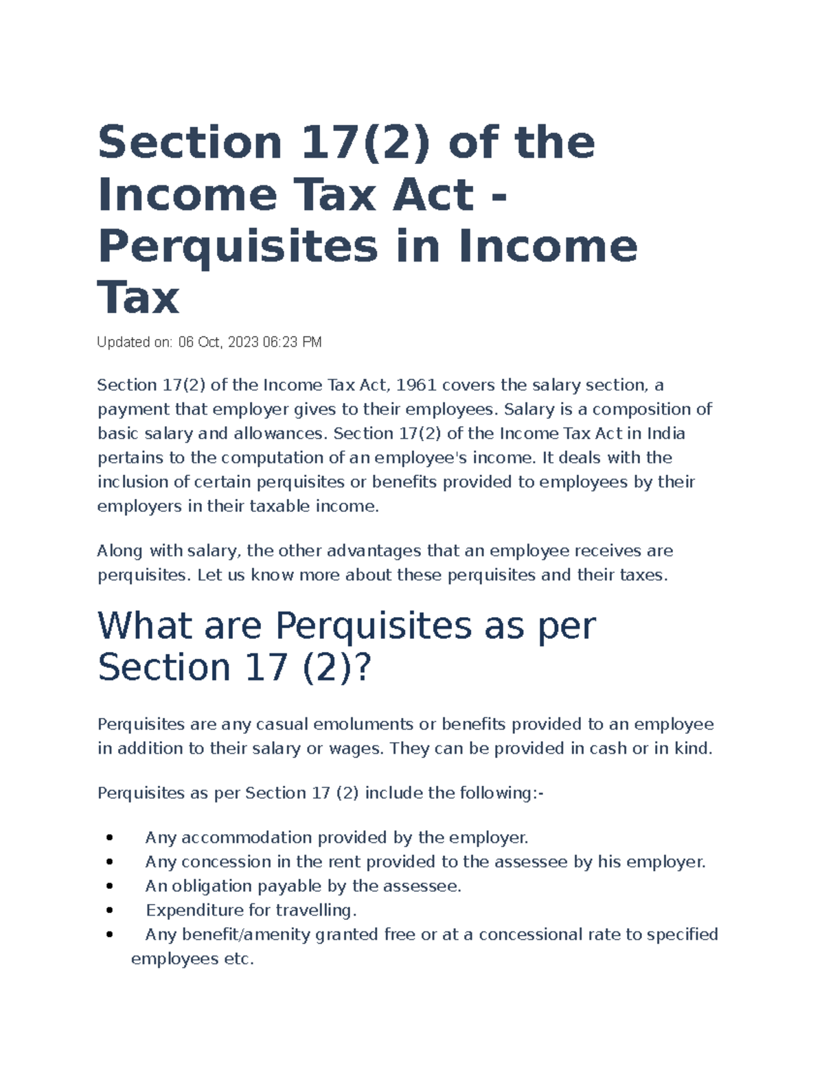 Perquisites and allowance - Section 17(2) of the Income Tax Act ...