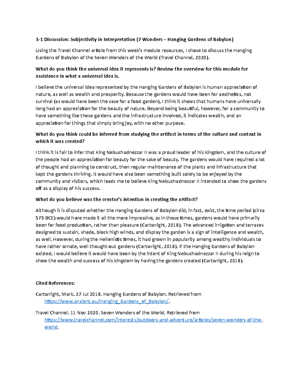 HUM 100 Discussion 3 - 3-1 Discussion: Subjecivity in Interpretaion (7 ...