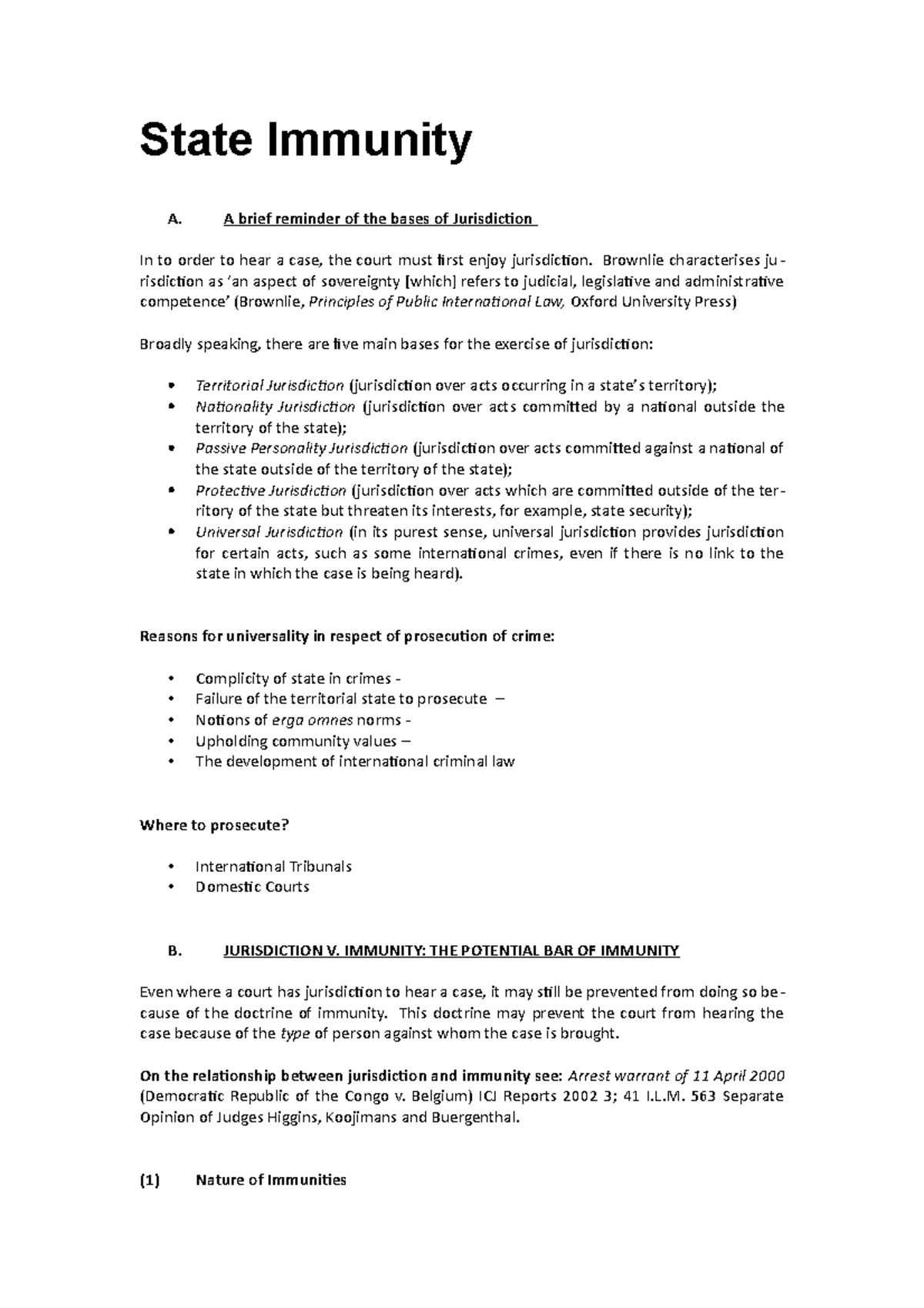 State Immunity - A brief reminder of the bases of Jurisdiction In to ...