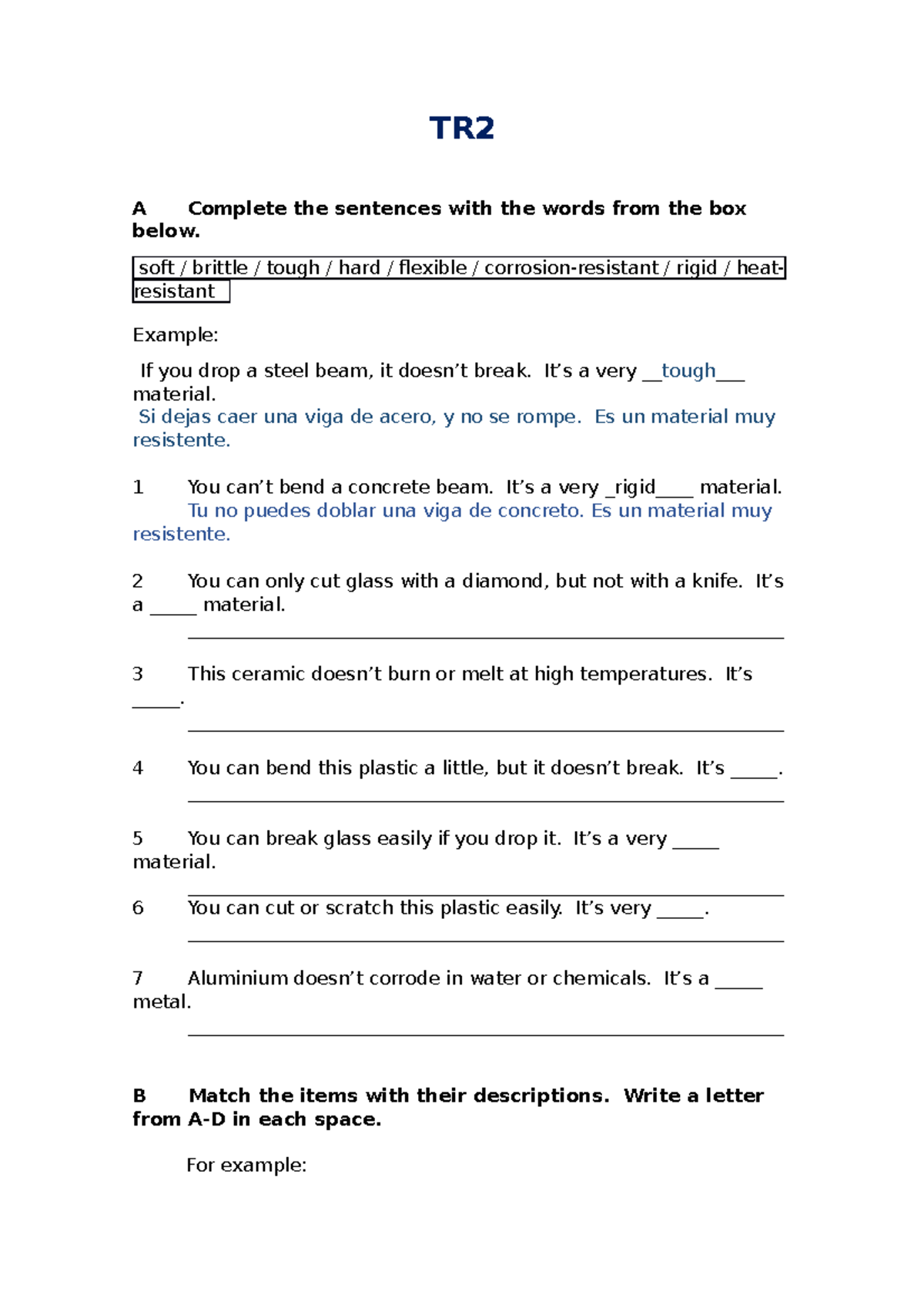 C57ac2f00da34544 c6e5b6bddf916da3 - TR A Complete the sentences with ...