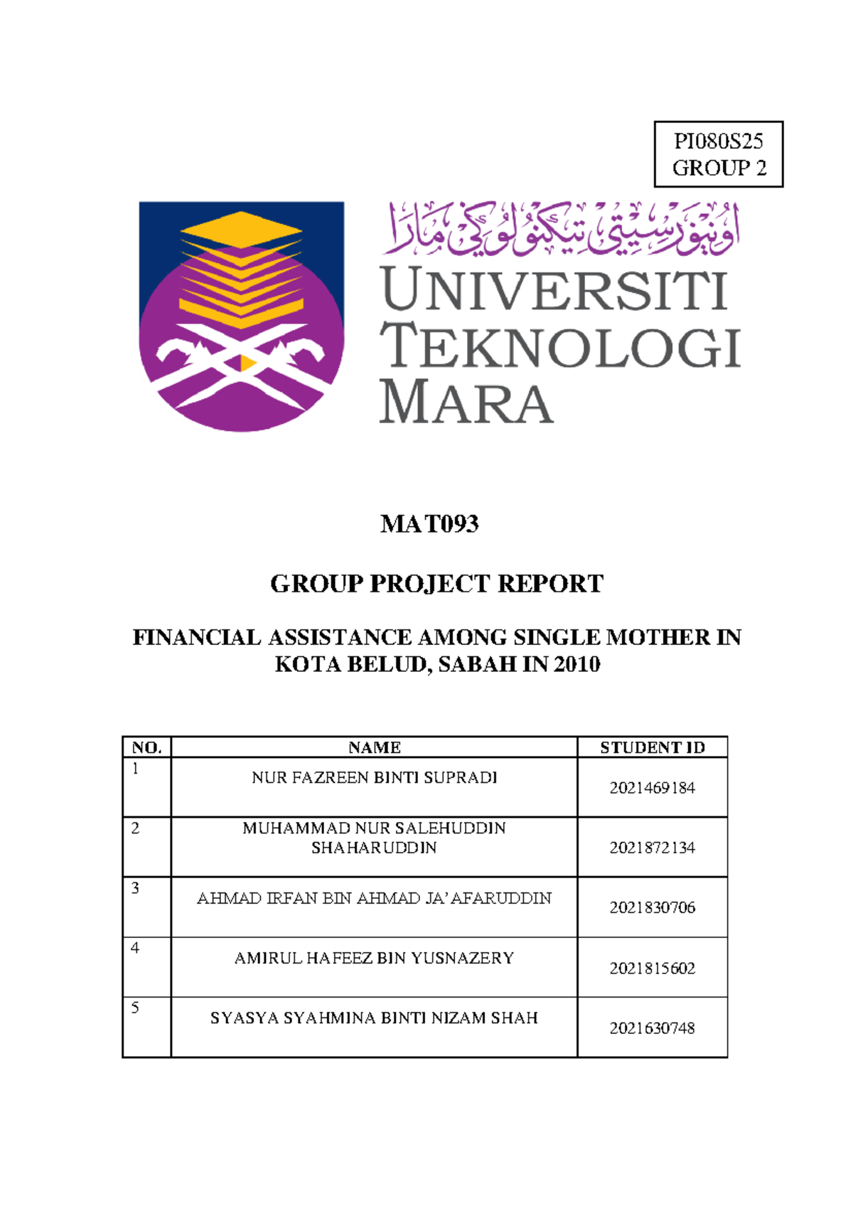 MAT093 Group Project Report Complete - MAT GROUP PROJECT REPORT ...