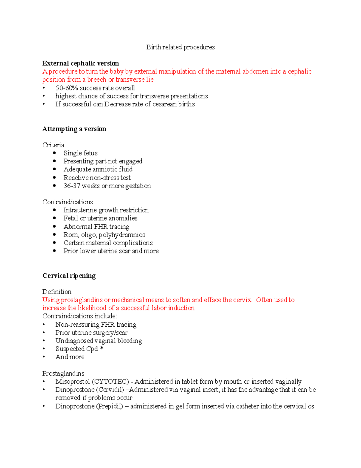 Chapter 25 Birth-Related Procedures - Birth related procedures External ...