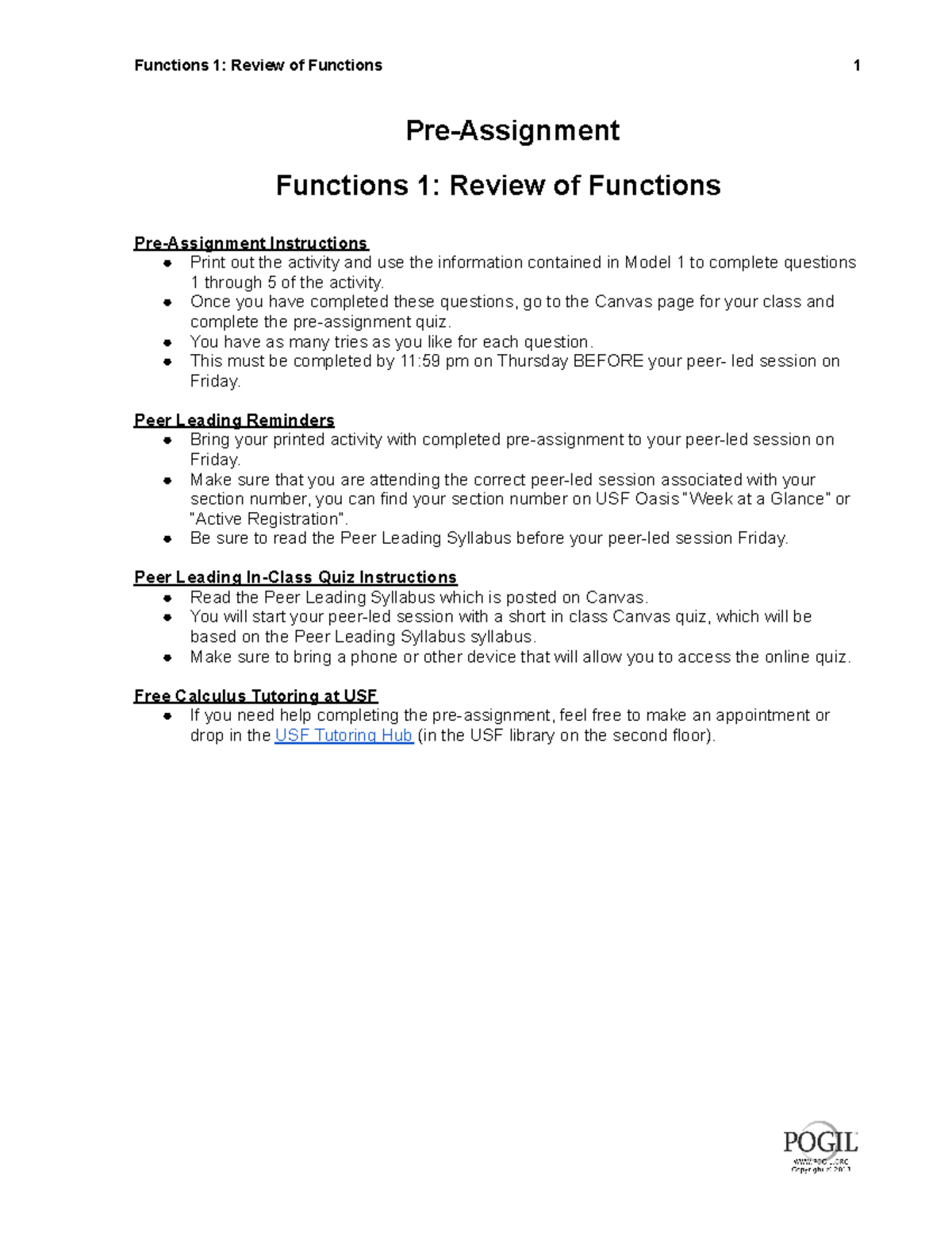 F1 Review of Functions - peer leading assignments - Pre-Assignment ...