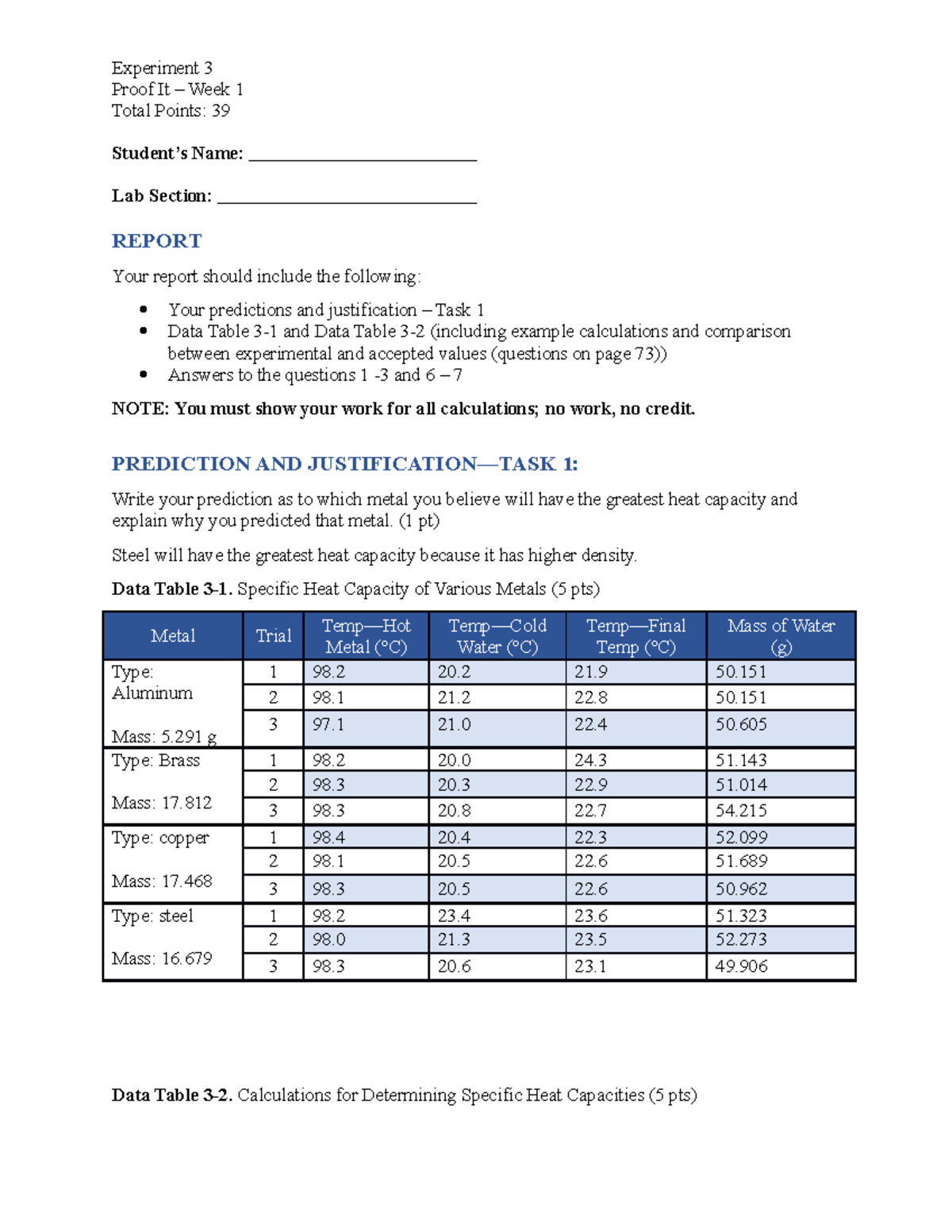 Exp. 3 - Proof It week 1 - report - Proof It – Week 1 Total Points: 39 ...