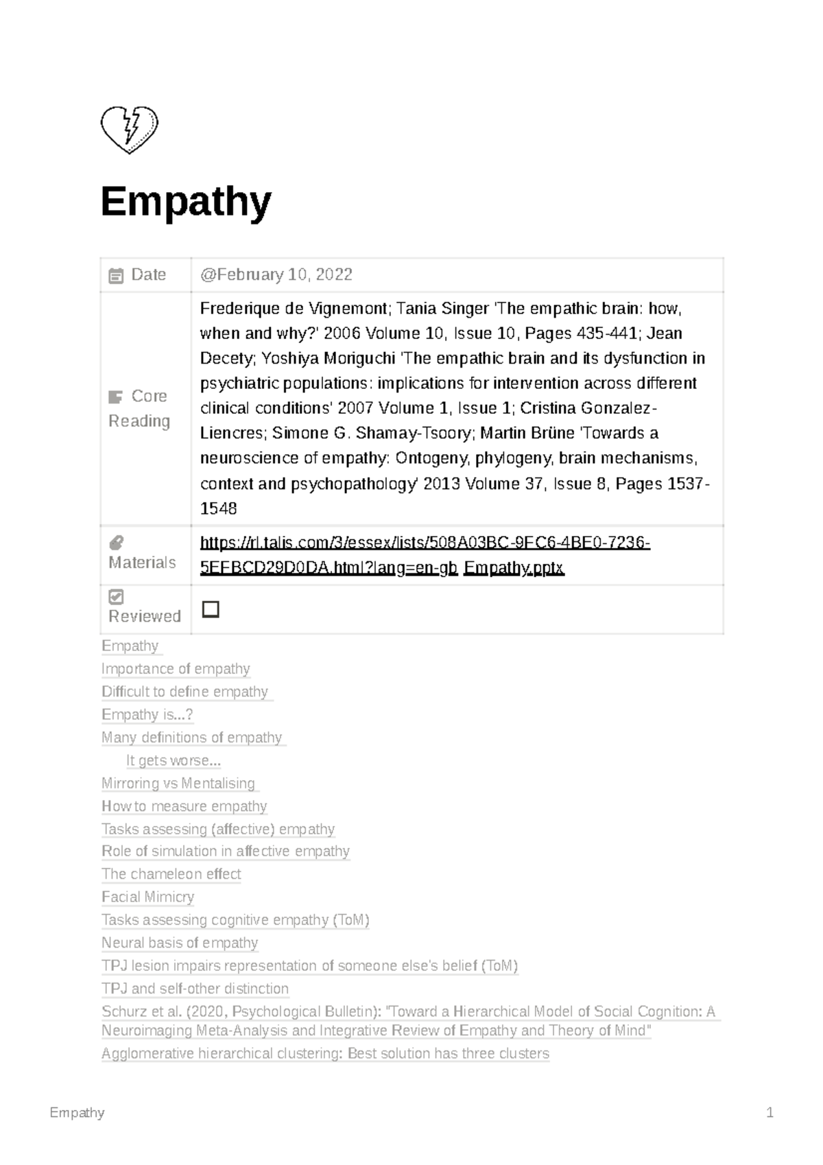 Empathy - Lecture notes - Empathy Date Core Reading Frederique de ...
