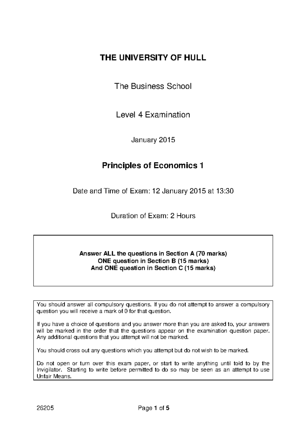 Exam January 2015, questions - THE UNIVERSITY OF HULL The Business ...