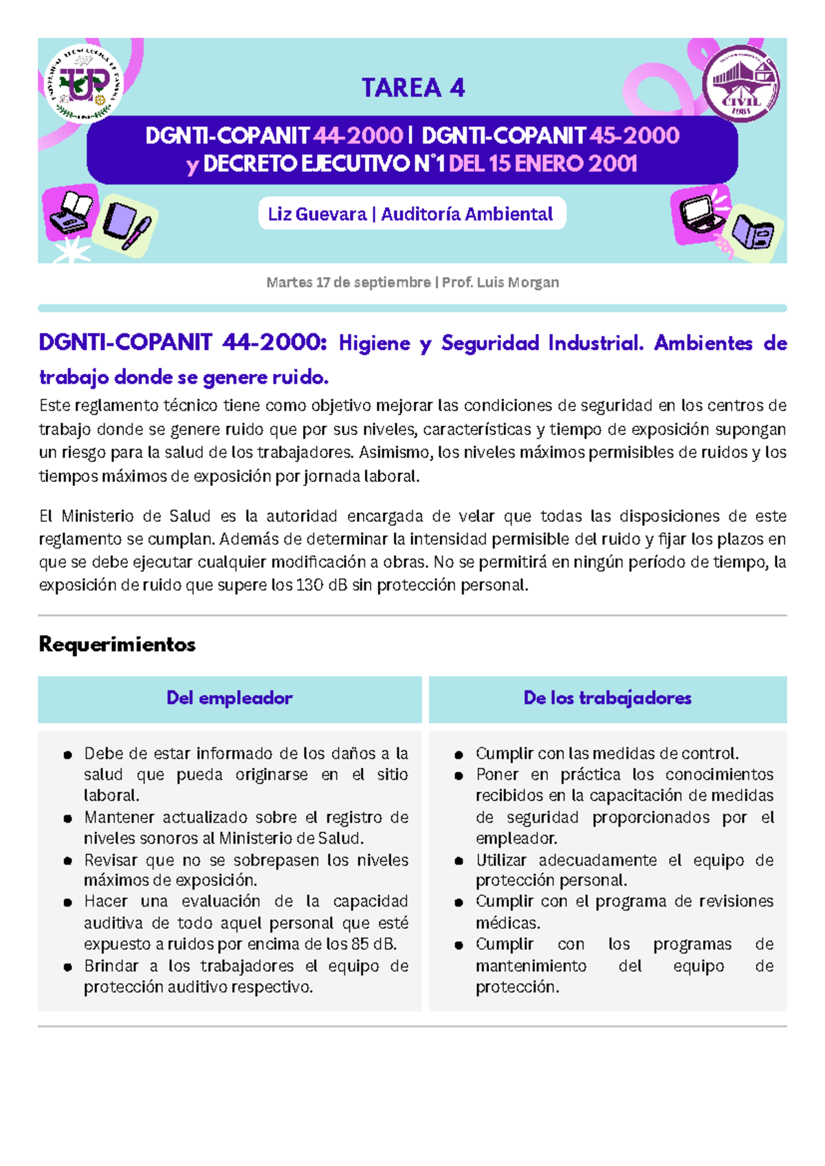 Tarea 4 - Martes 17 de septiembre | Prof. Luis Morgan DGNTI-COPANIT 44 ...