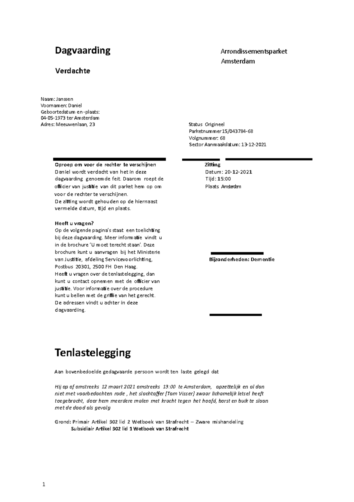 Dagvaarding en bevel - Dagvaarding Arrondissementsparket Amsterdam ...