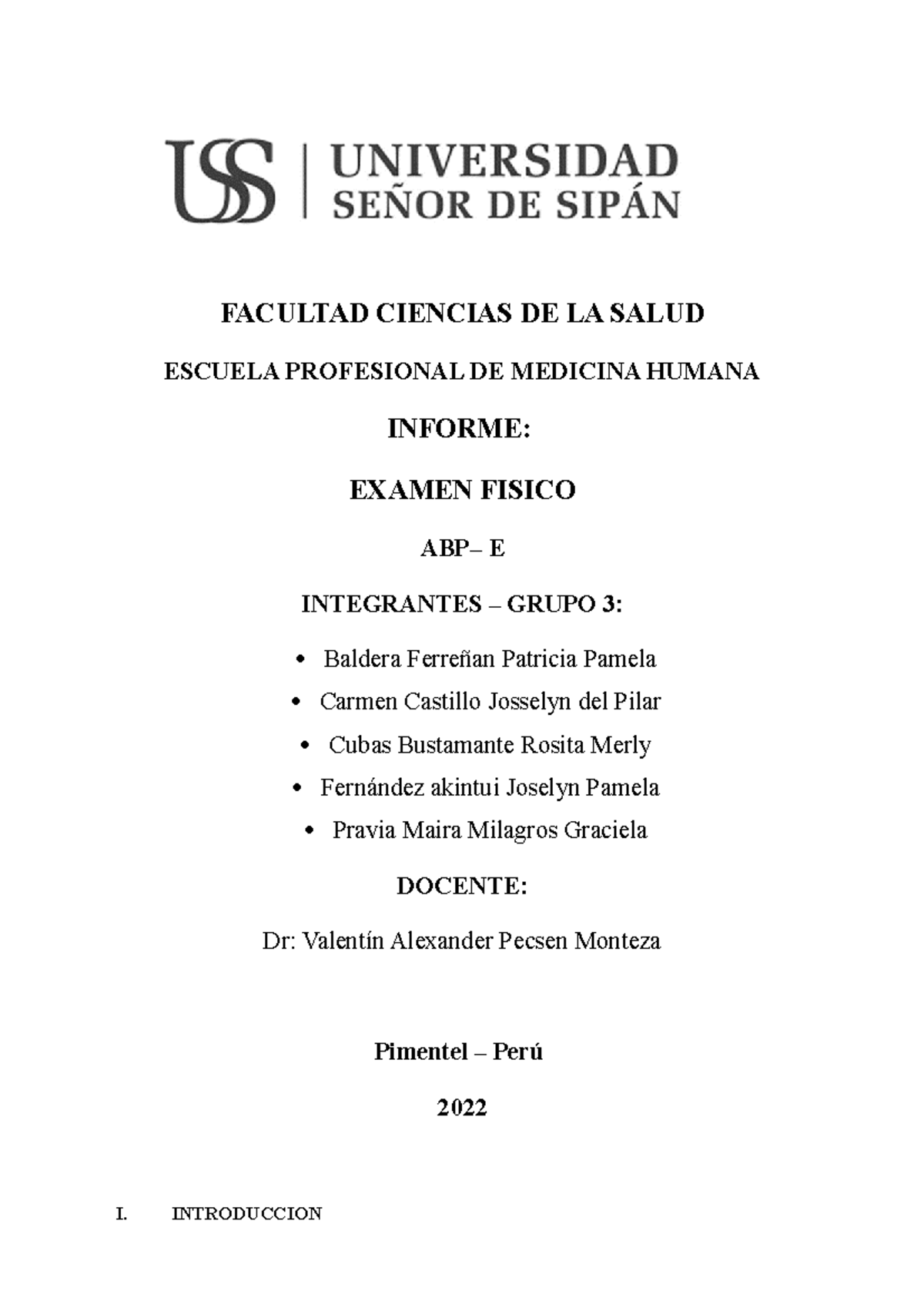 Informe DE ABP CASO III Seccion II - FACULTAD CIENCIAS DE LA SALUD ESCUELA PROFESIONAL DE ...