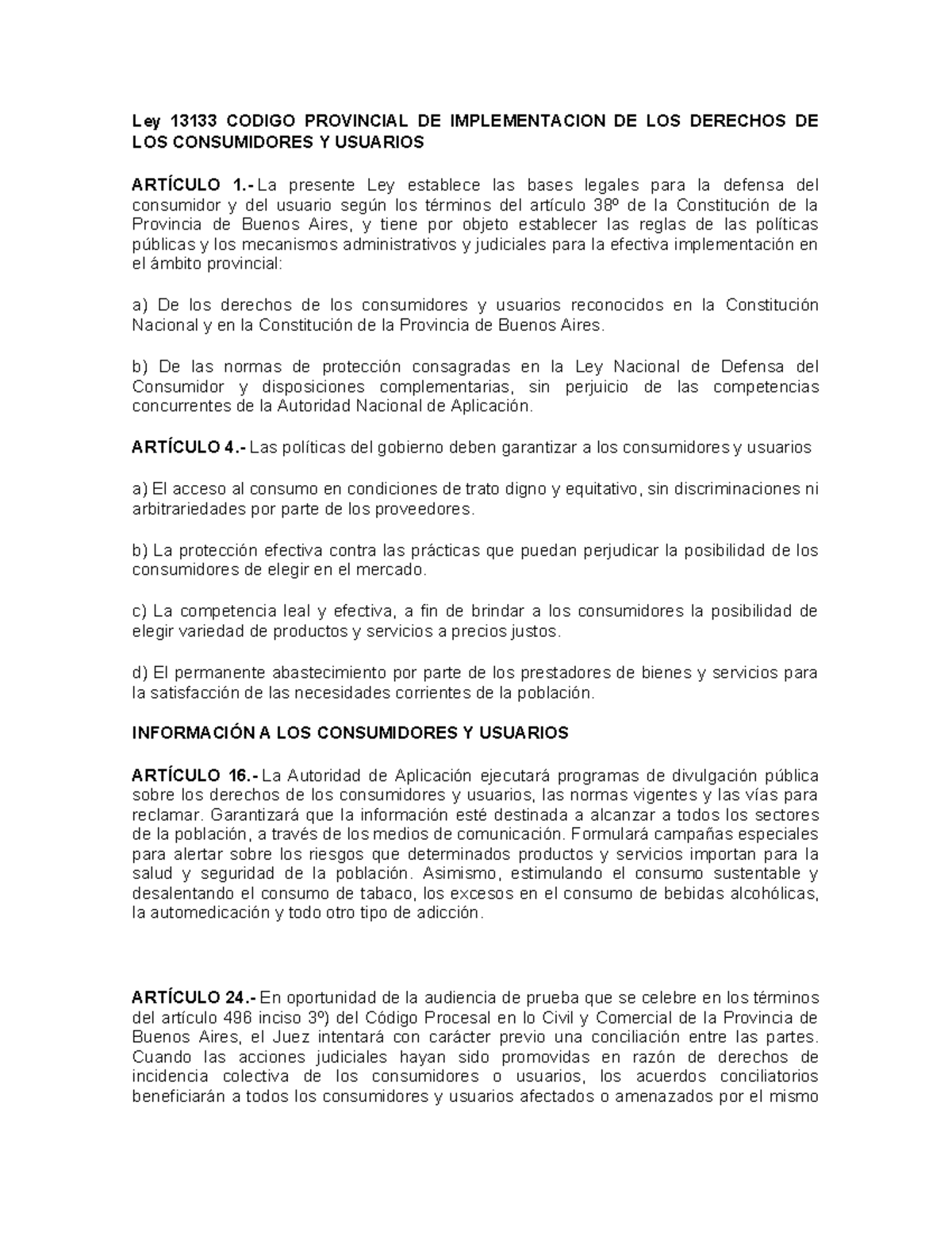Ley 13133 26993 - Ley 13133 CODIGO PROVINCIAL DE IMPLEMENTACION DE LOS ...