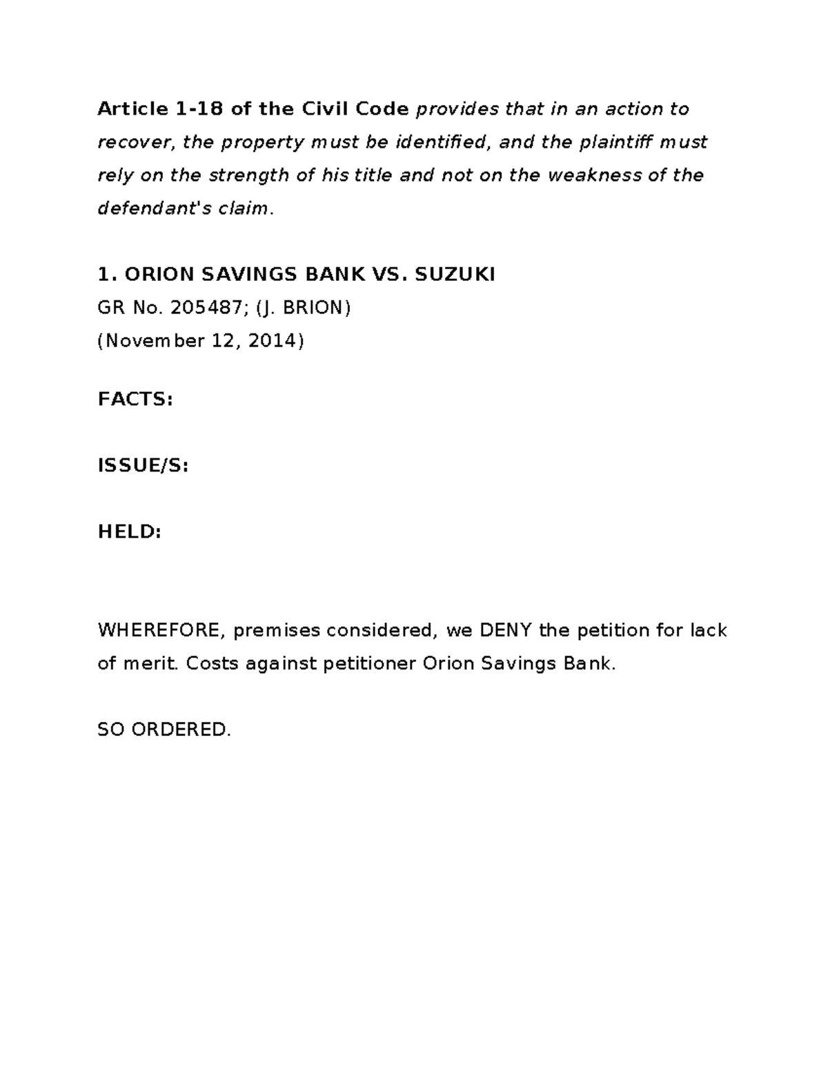 Case Digest Template - Juris Doctor - Article 1-18 of the Civil Code ...