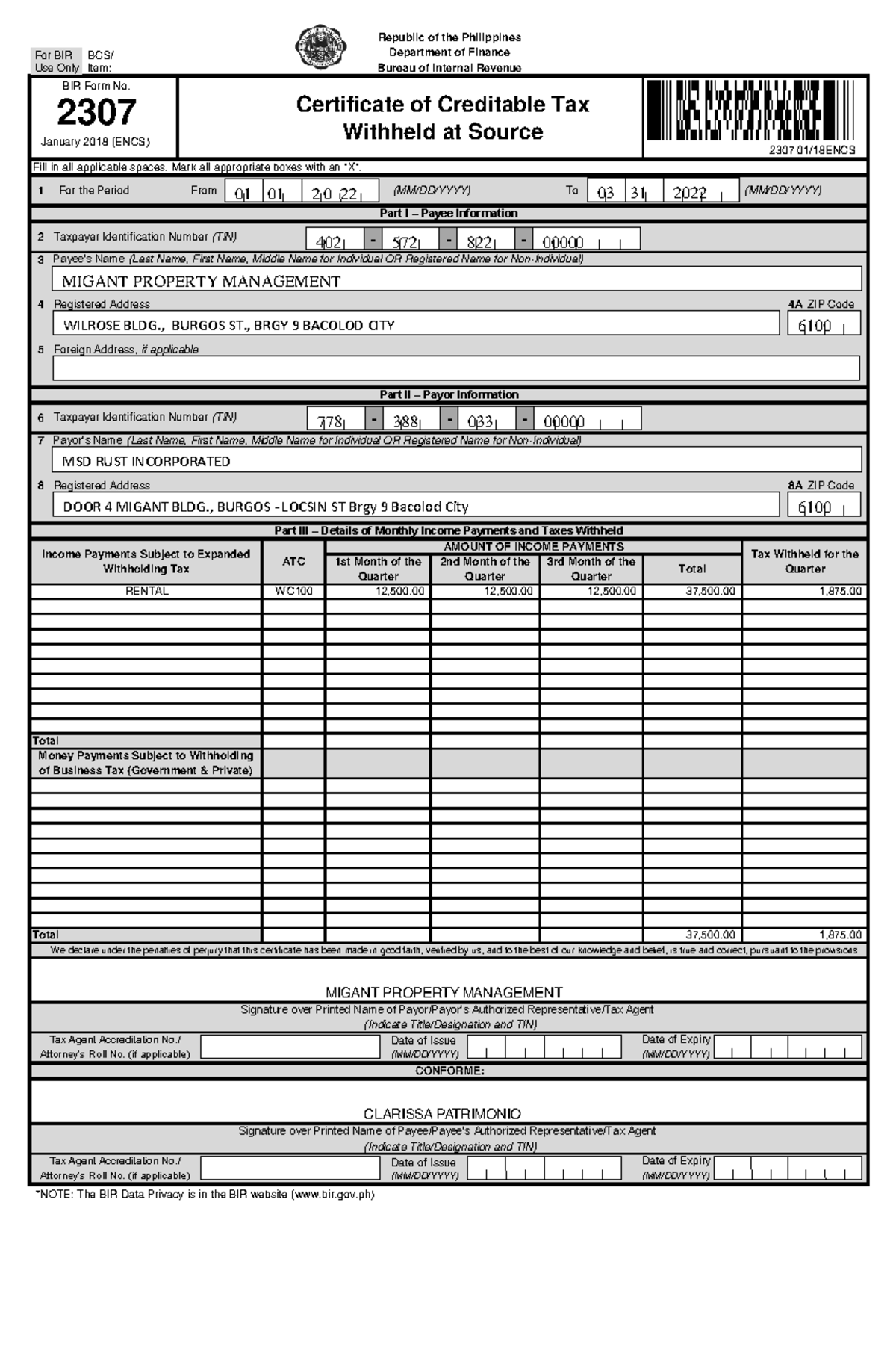 2307 RUST INNC MSD - Fill in all applicable spaces. Mark all ...