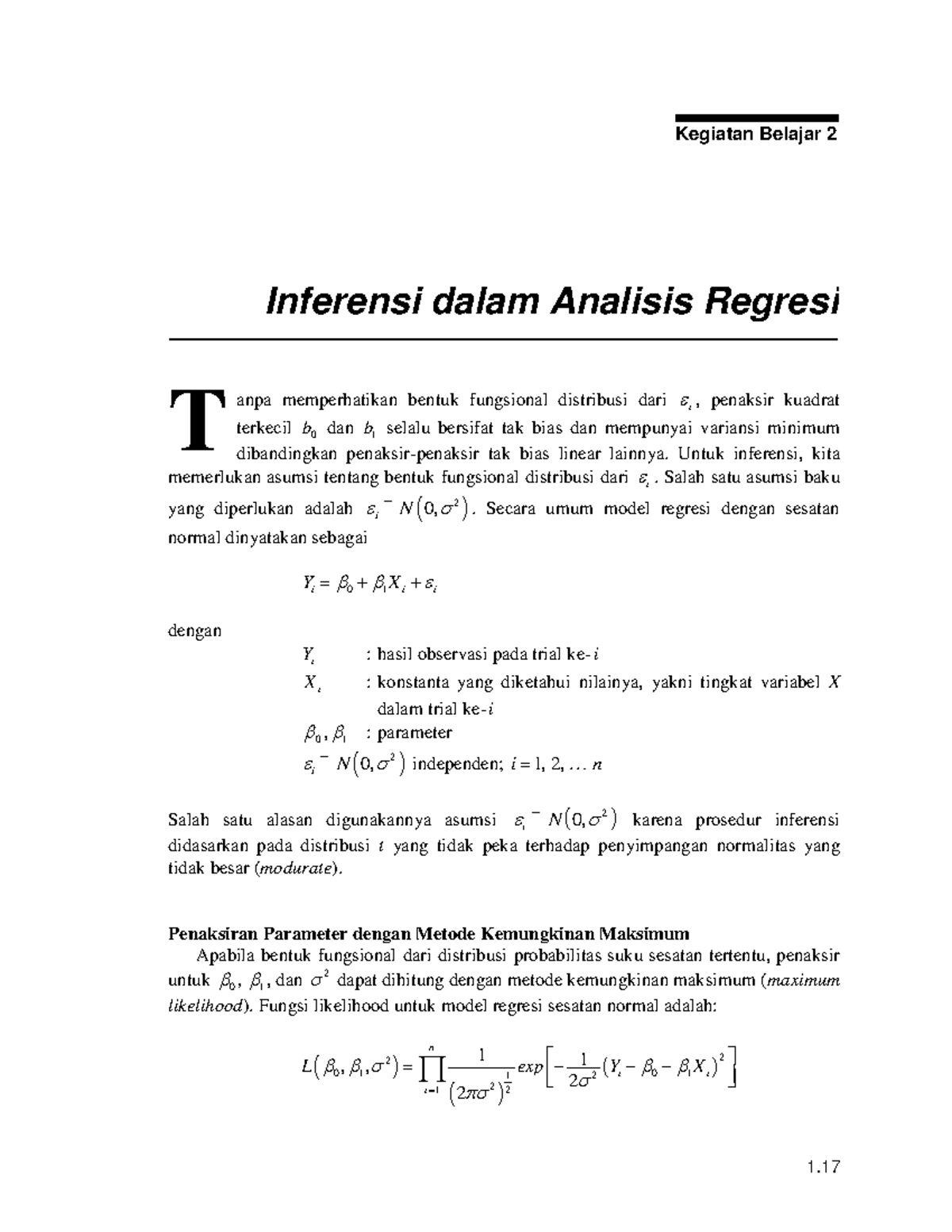Inferensi dalam Analisis Regresi - anpa memperhatikan bentuk fungsional ...