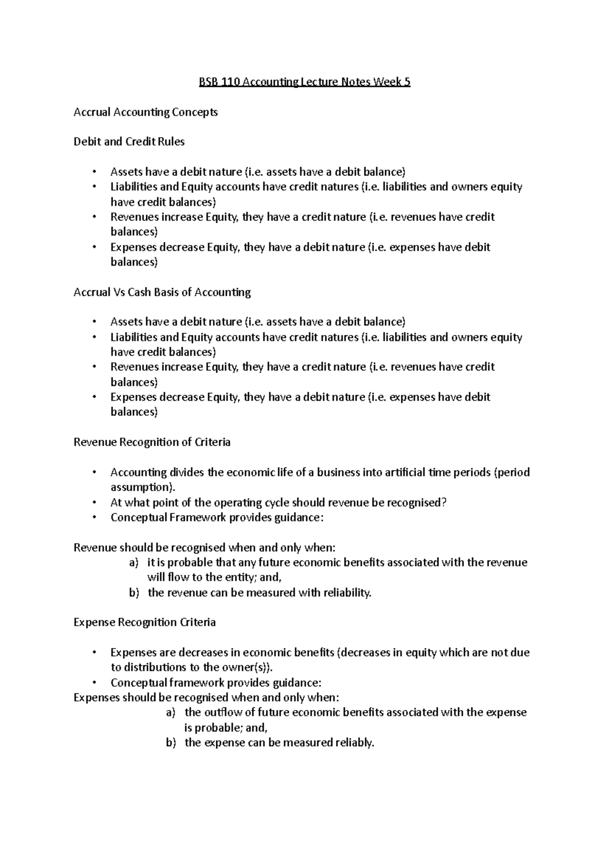 Accounting Lecture Notes Week 5 - assets have a debit balance ...