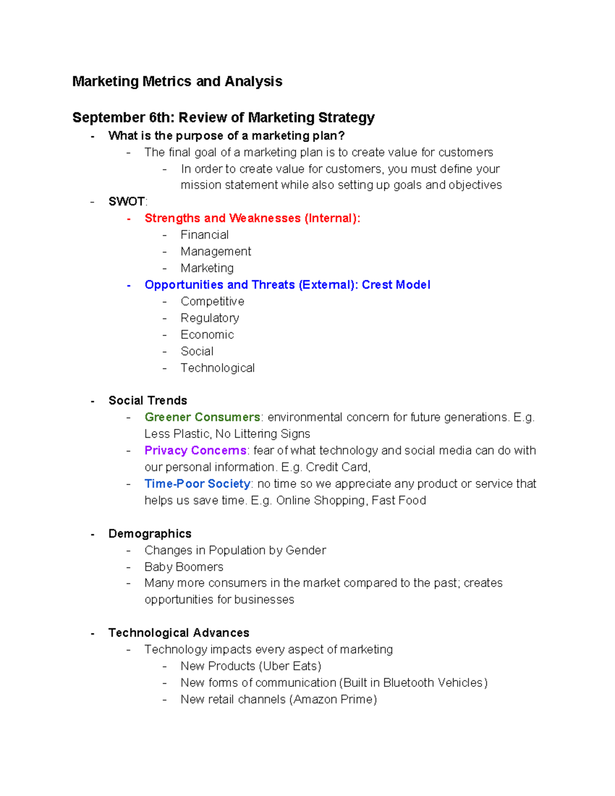 Lecture 1 - Marketing Metrics and Analysis September 6th: Review of ...