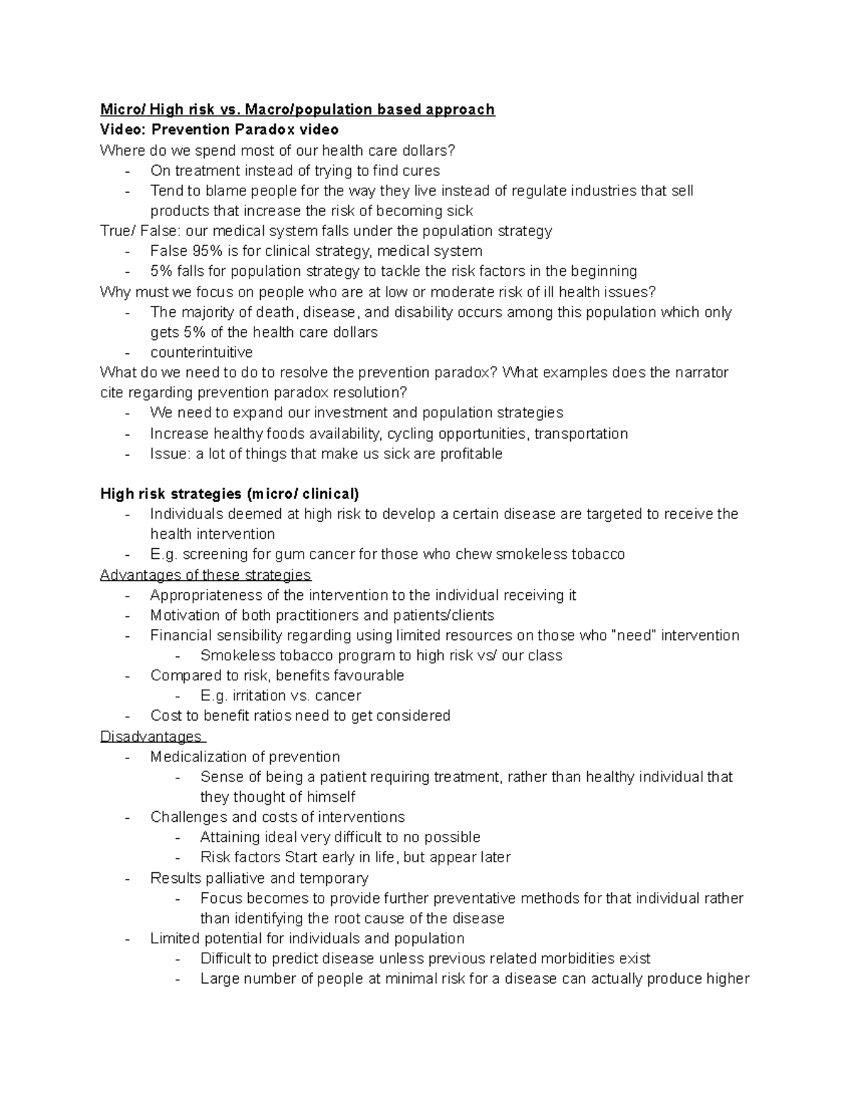 Unit 4 Week 10 Lectures Lecture Notes Micro High Risk Vs Macropopulation Based Approach
