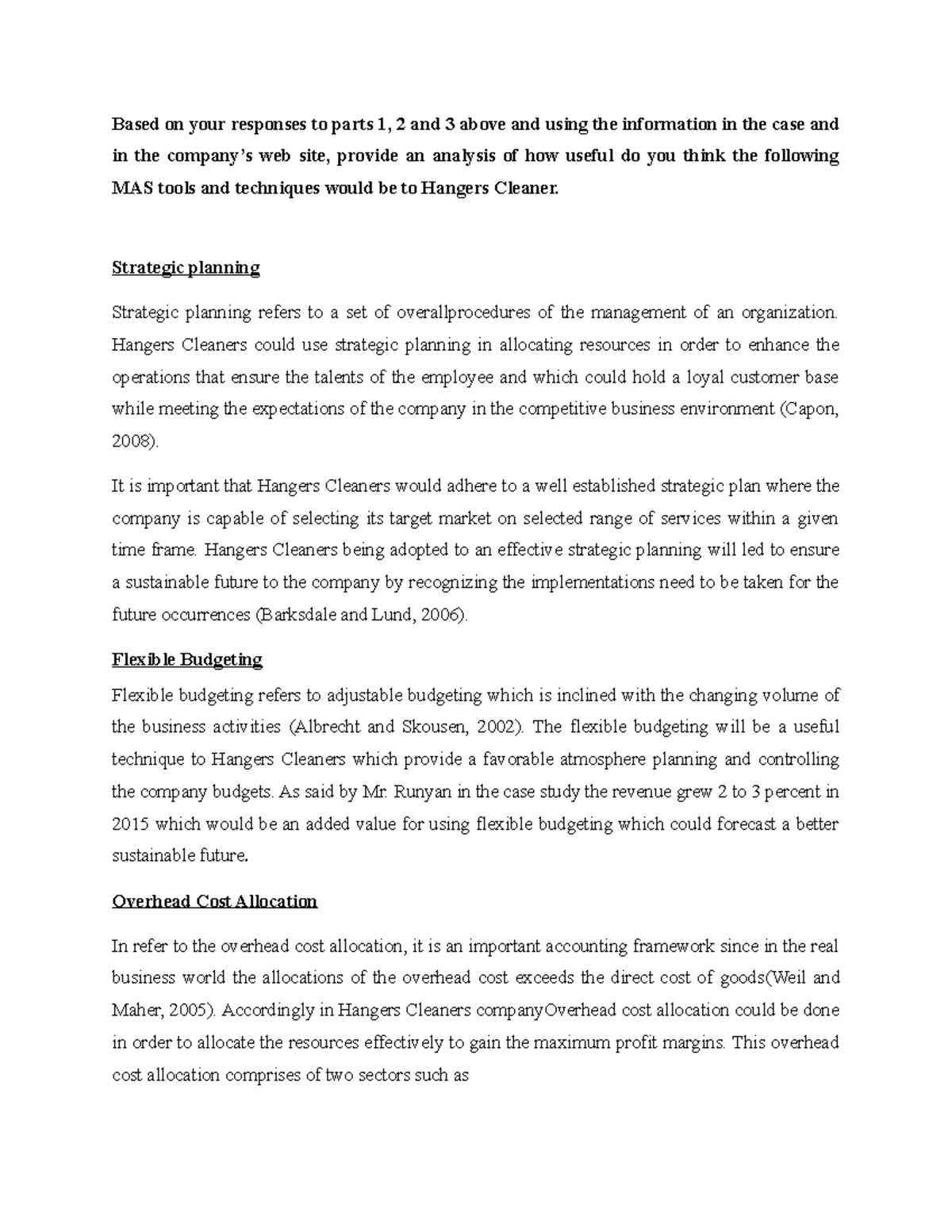 Strategic planning tutorial - Based on your responses to parts 1, 2 and ...