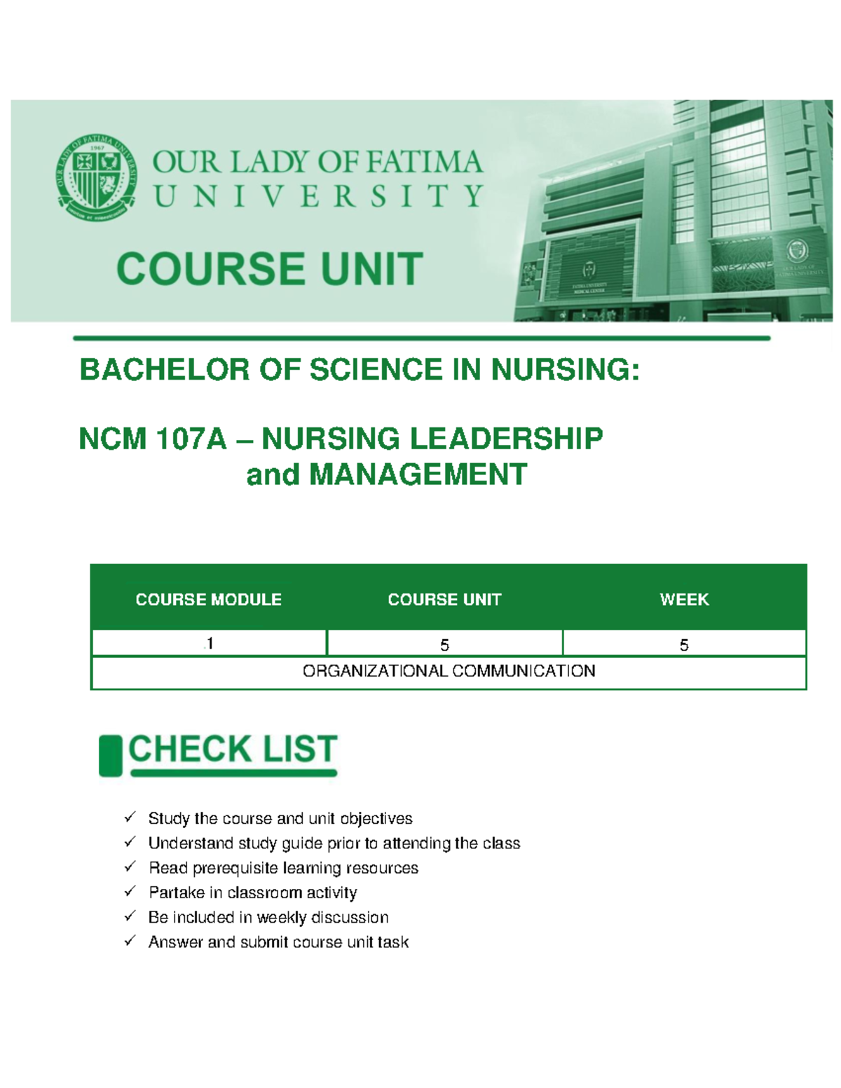 NCMC419 WEEK 5 Module - nothing - BACHELOR OF SCIENCE IN NURSING: NCM ...