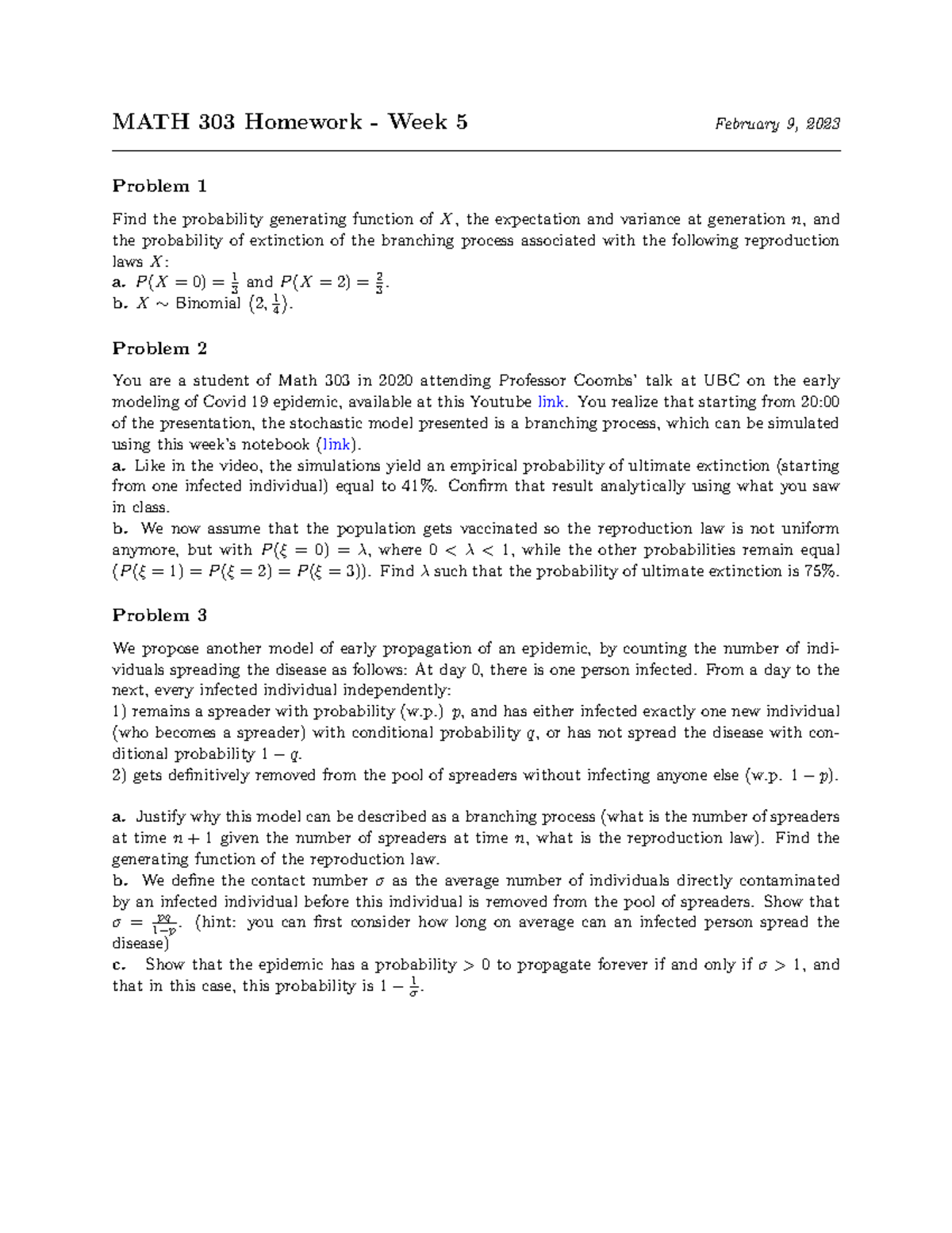 Math 303 HW5 - practice - MATH 303 Homework - Week 5 February 9, 2023 ...