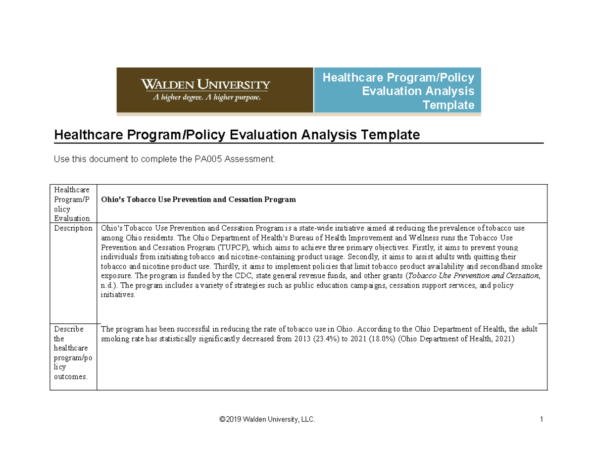 PA005 analysis S Moore - Healthcare Program/Policy Evaluation Analysis ...