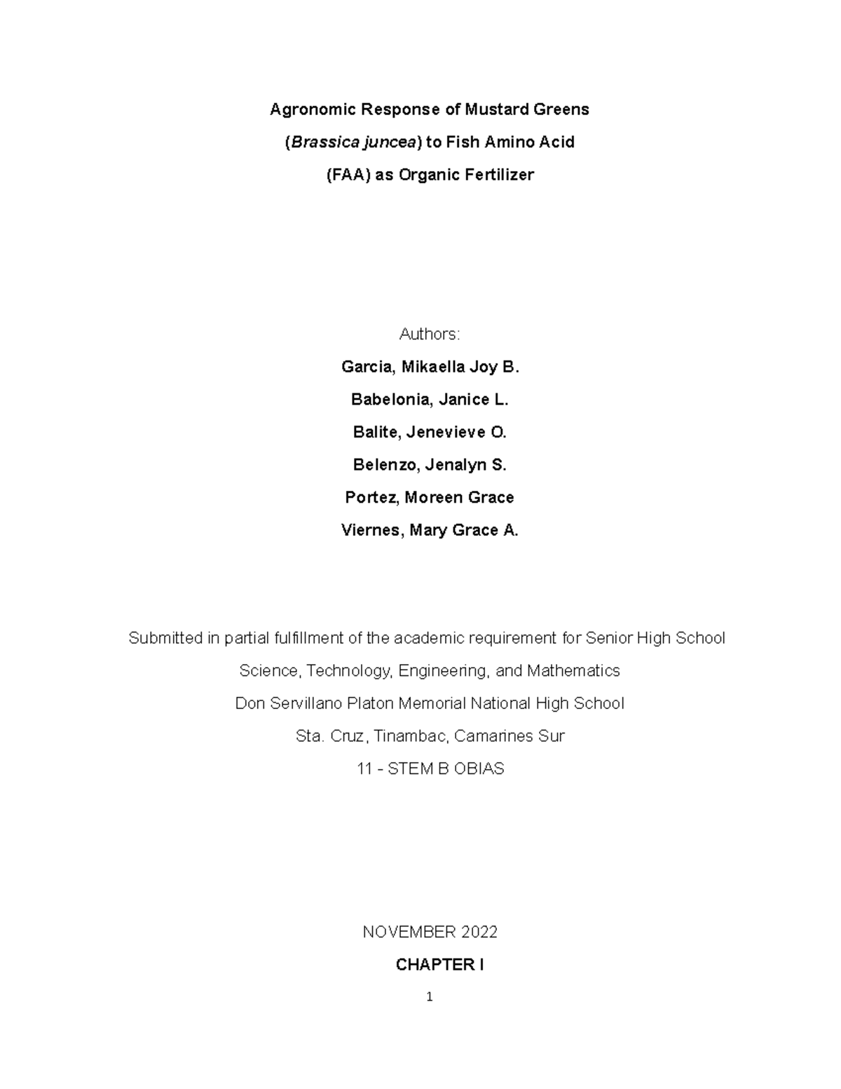 11-STEM B Group 3 PR1 - FHAHAHAHHAHAHA - Agronomic Response of Mustard Greens (Brassica juncea ...
