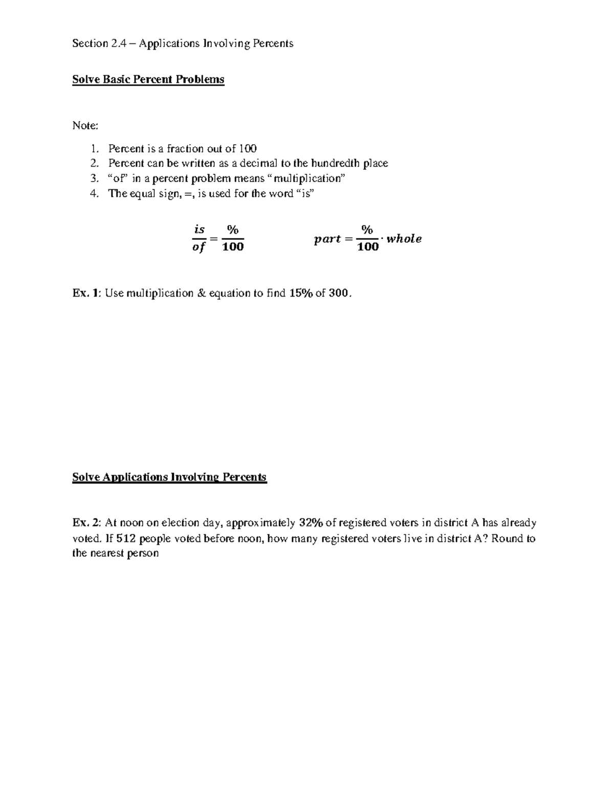 Section 2.4 – Applications Involving Percents - Solve Basic Percent ...