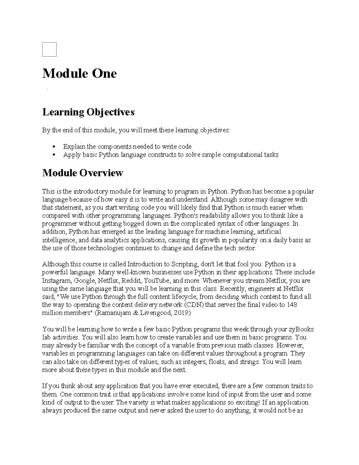 Module Introduction - Module One Learning Objectives By the end of this ...