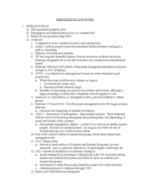 Immigration Law Outline - Professor Gordon - PART 1: HISTORY, POLICY ...