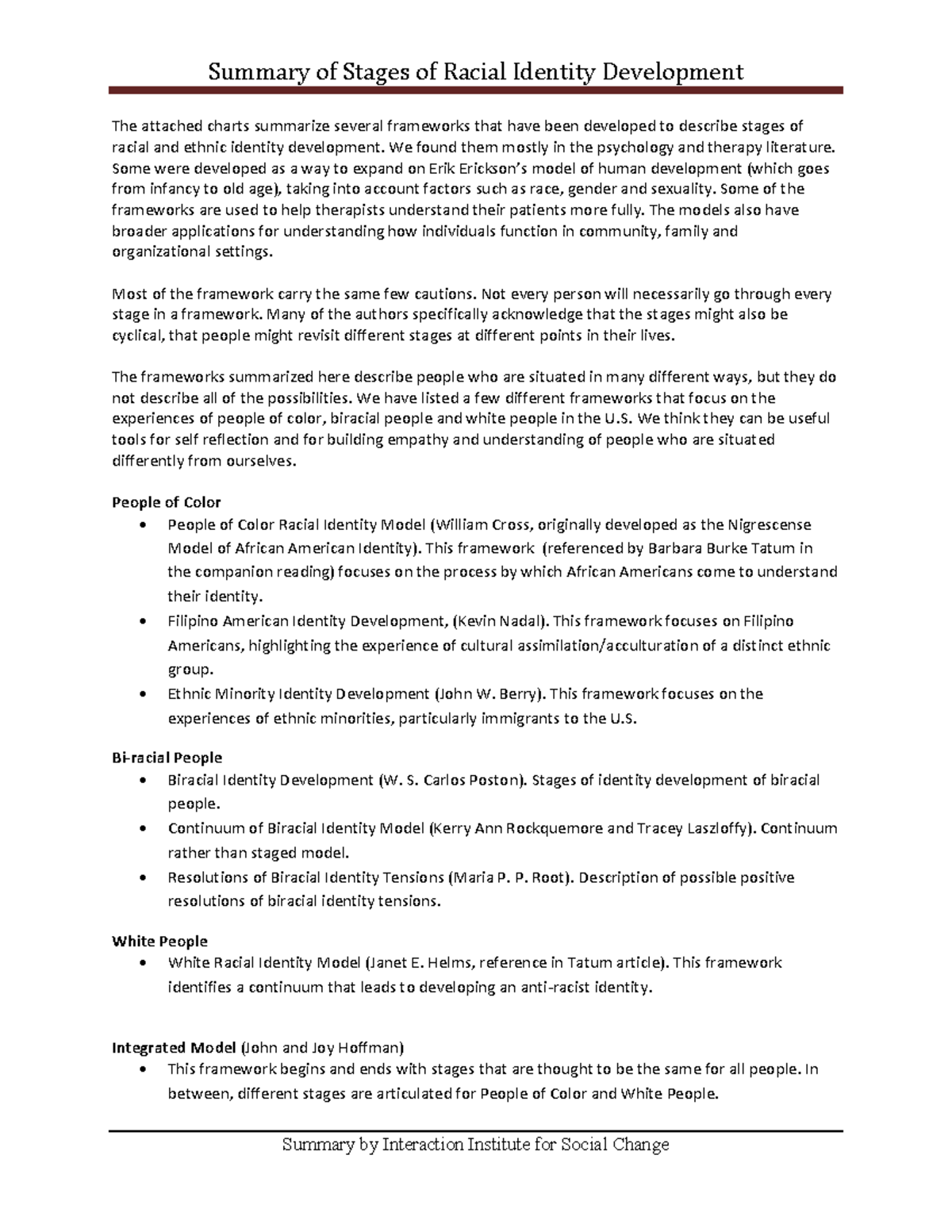 Summary of Stages of Racial Identity Development - Summary by ...