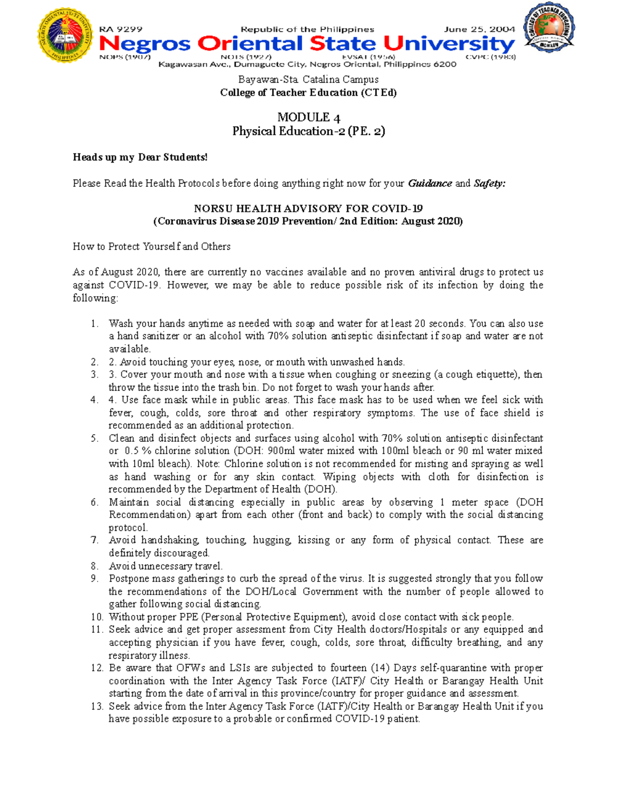 PE - Module - Bayawan-Sta. Catalina Campus College of Teacher Education ...
